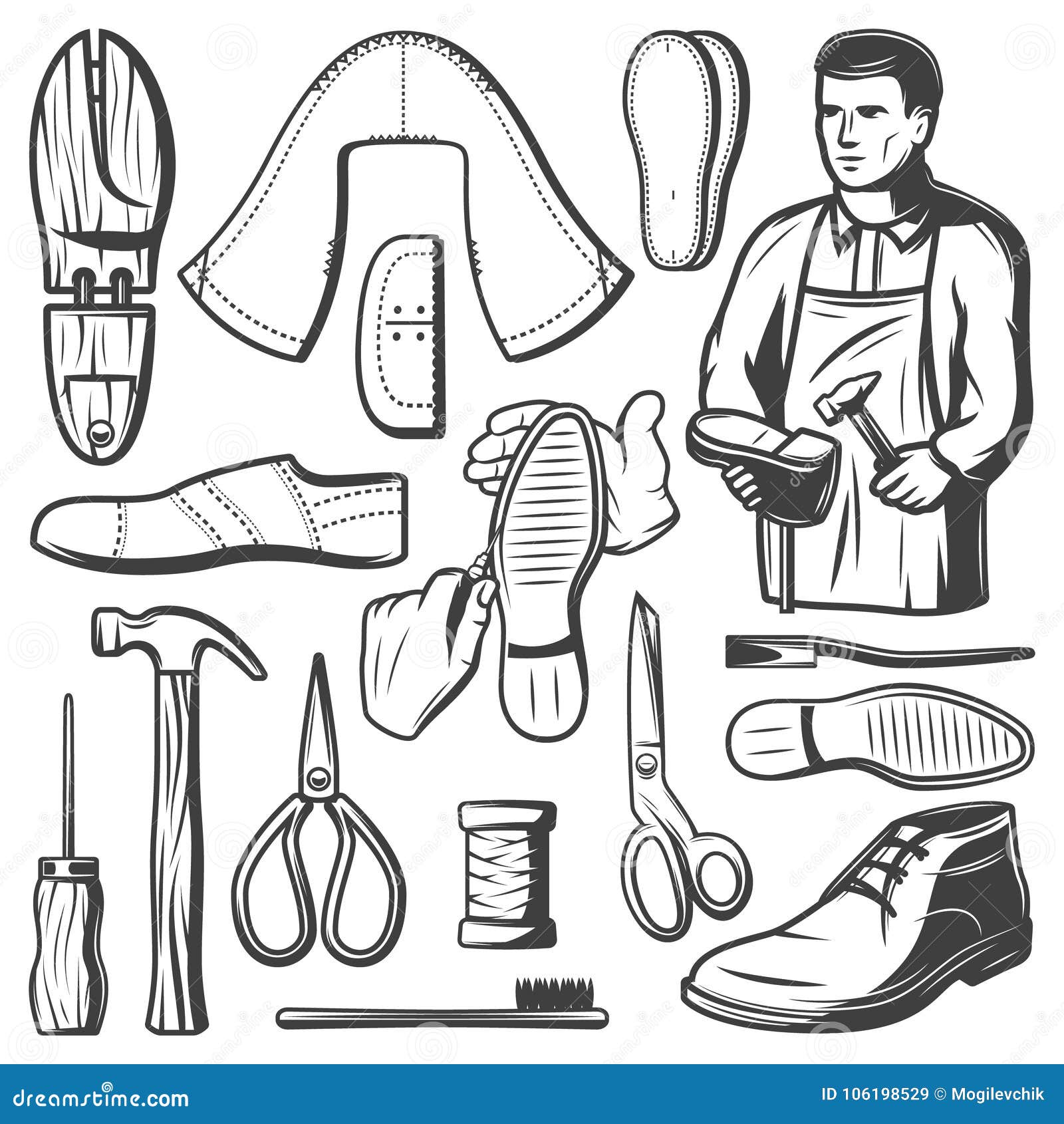 Vintage Shoemaking Elements Set Stock Vector - Illustration of product ...