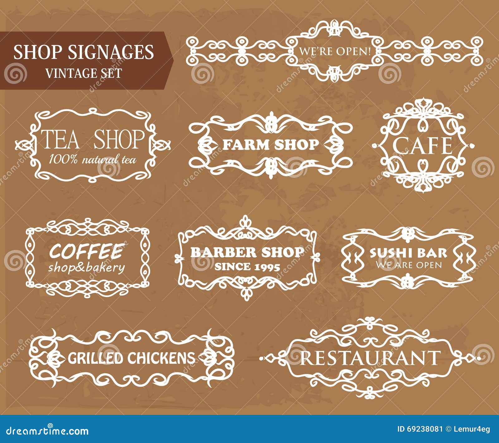 Vintage shop signages stock vector. Illustration of flat - 69238081