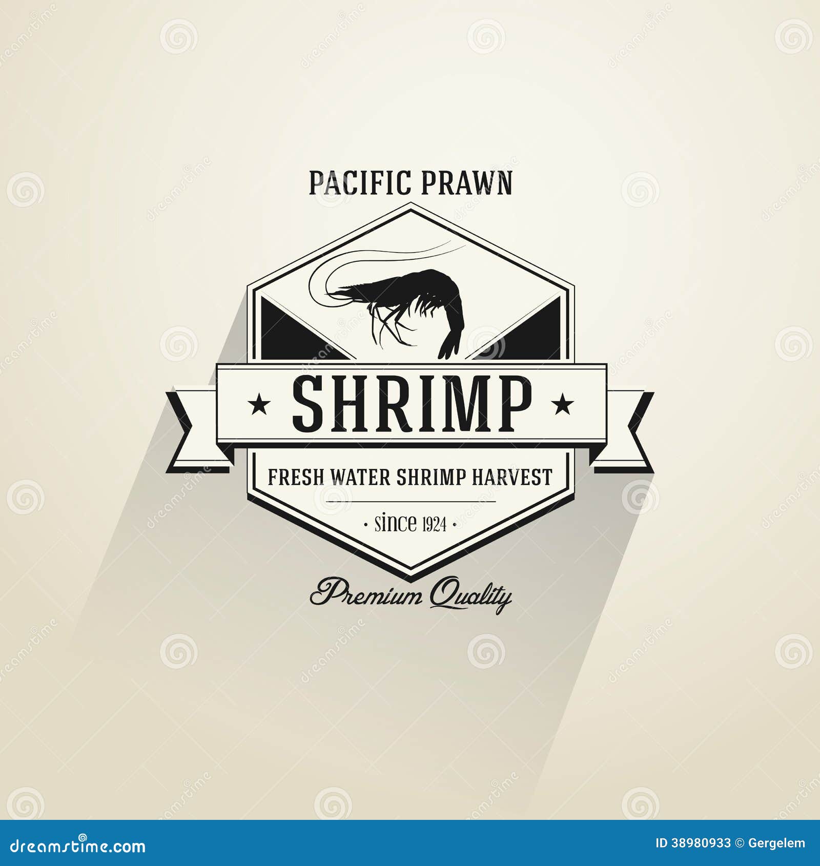Vintage Shrimp Badge in Flat Design Style Stock Vector - Illustration ...