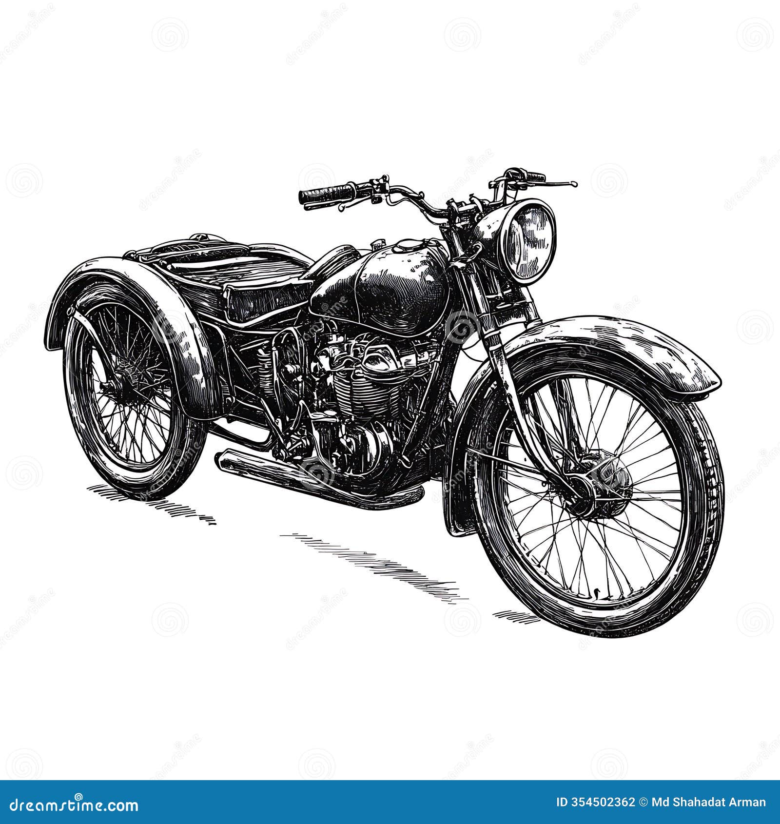 Vintage Sidecar Motorcycle Drawing Stock Illustration - Illustration of ...