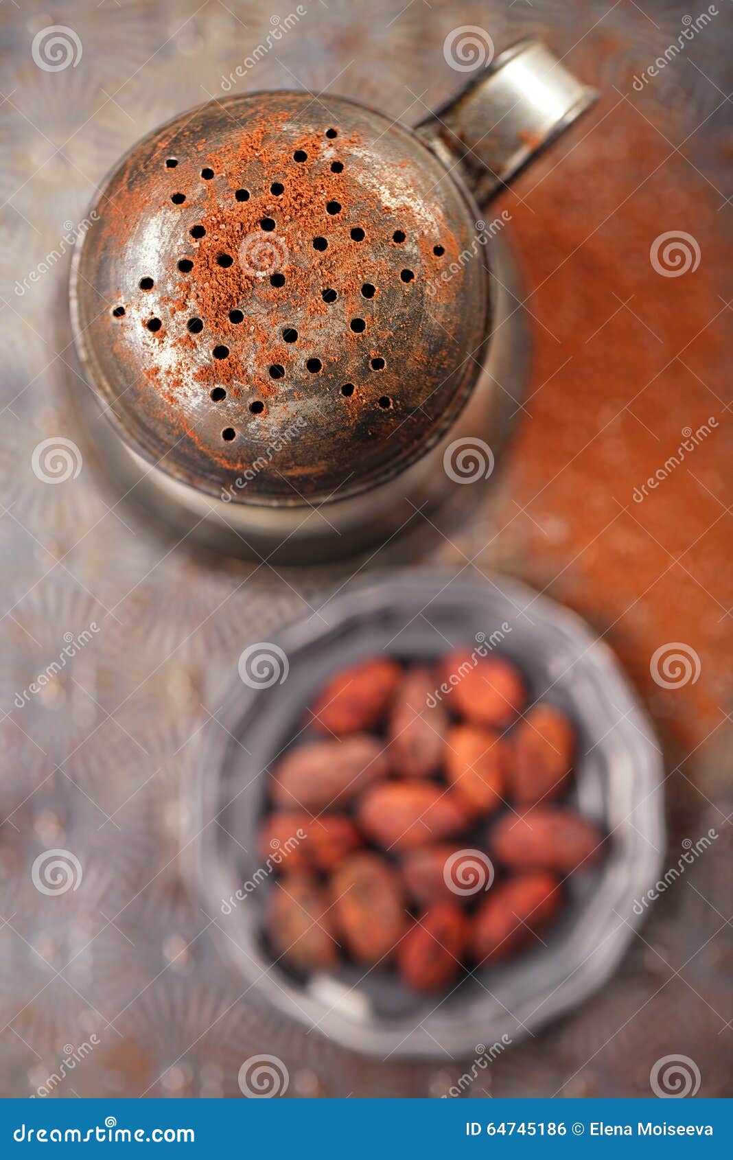 Vintage Sifter with Cocoa Beans Stock Photo - Image of grater, grate ...