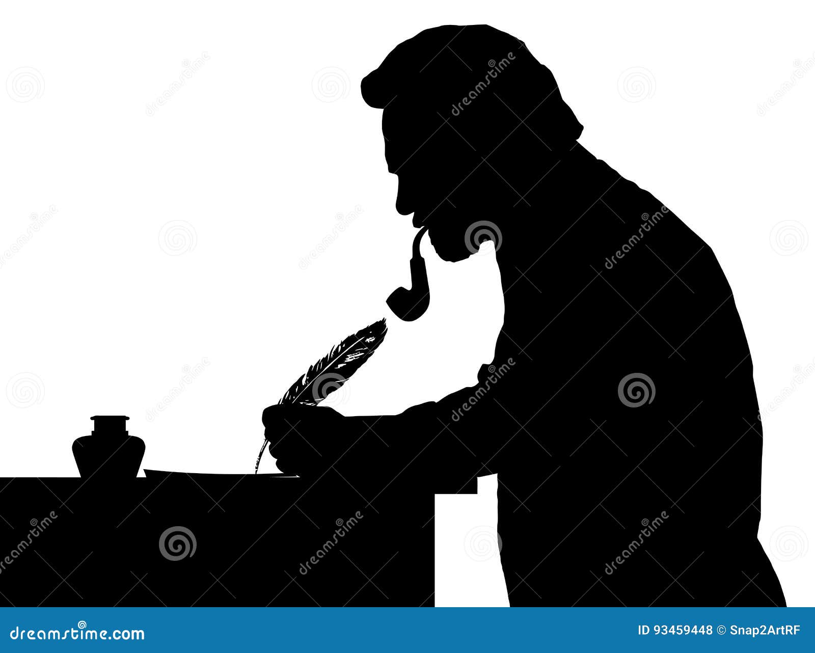 Old Man Writing With Feather Pen In Scroll Paper Biography History ...