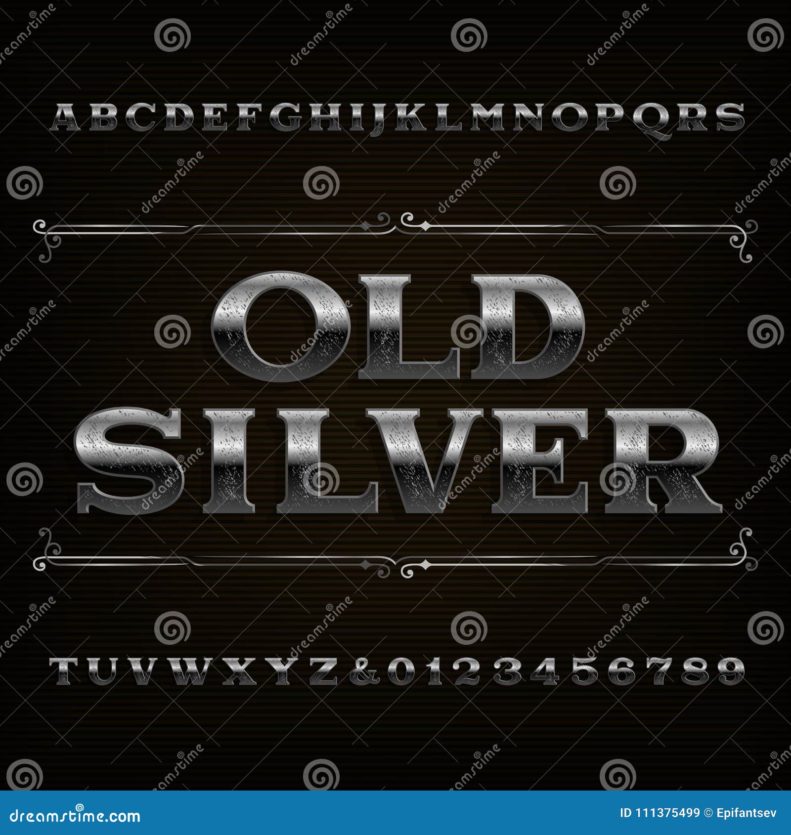 Vintage Silver Alphabet Font. Scratched Letters and Numbers Stock ... Vintage Silver Alphabet Font. Scratched Letters and Numbers Stock ...