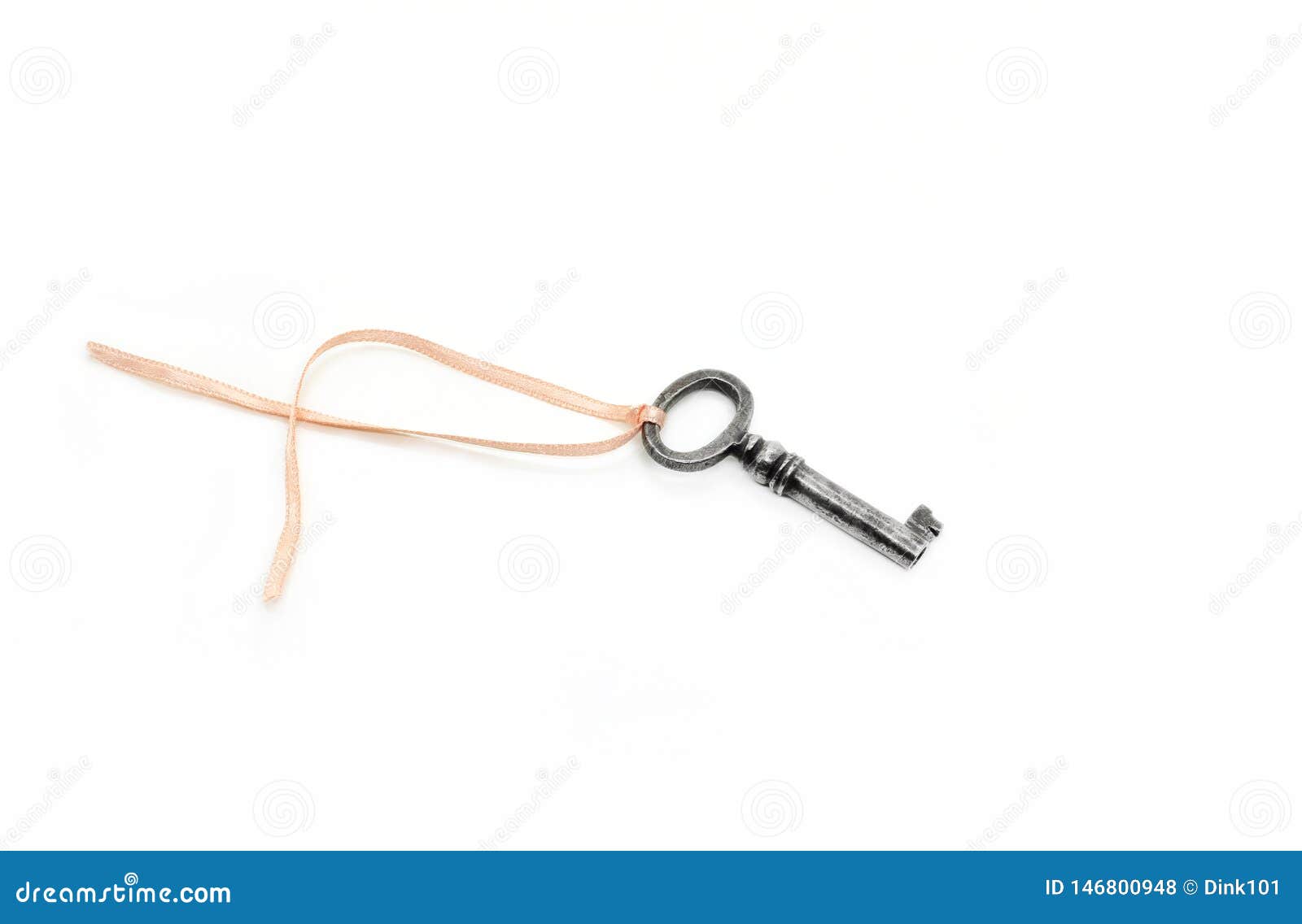 Vintage Silver Key with Pink Ribbon on White Background Stock Photo ...