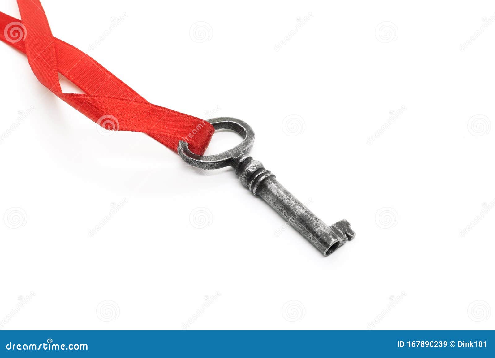 Vintage Silver Key on Red Ribbon on White Background Stock Image ...