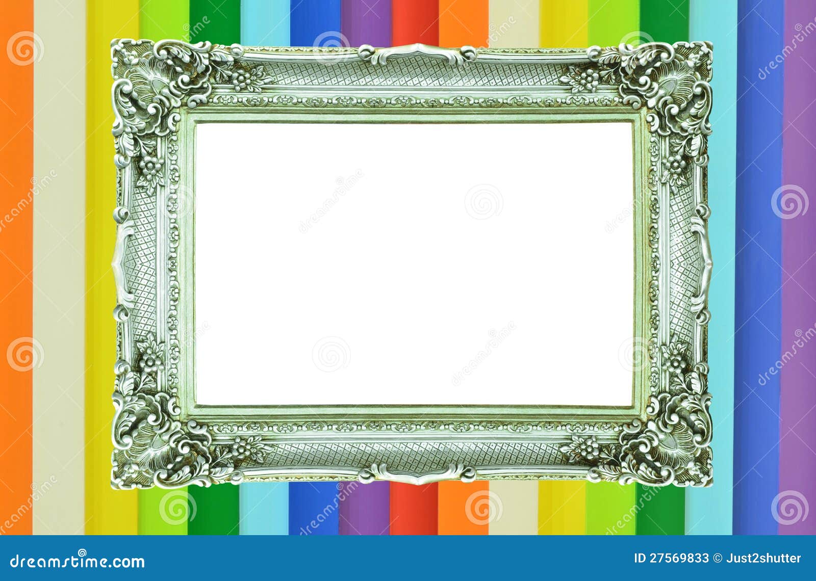 Vintage Silver Picture Frame on Colorful Wall Stock Image - Image of ...