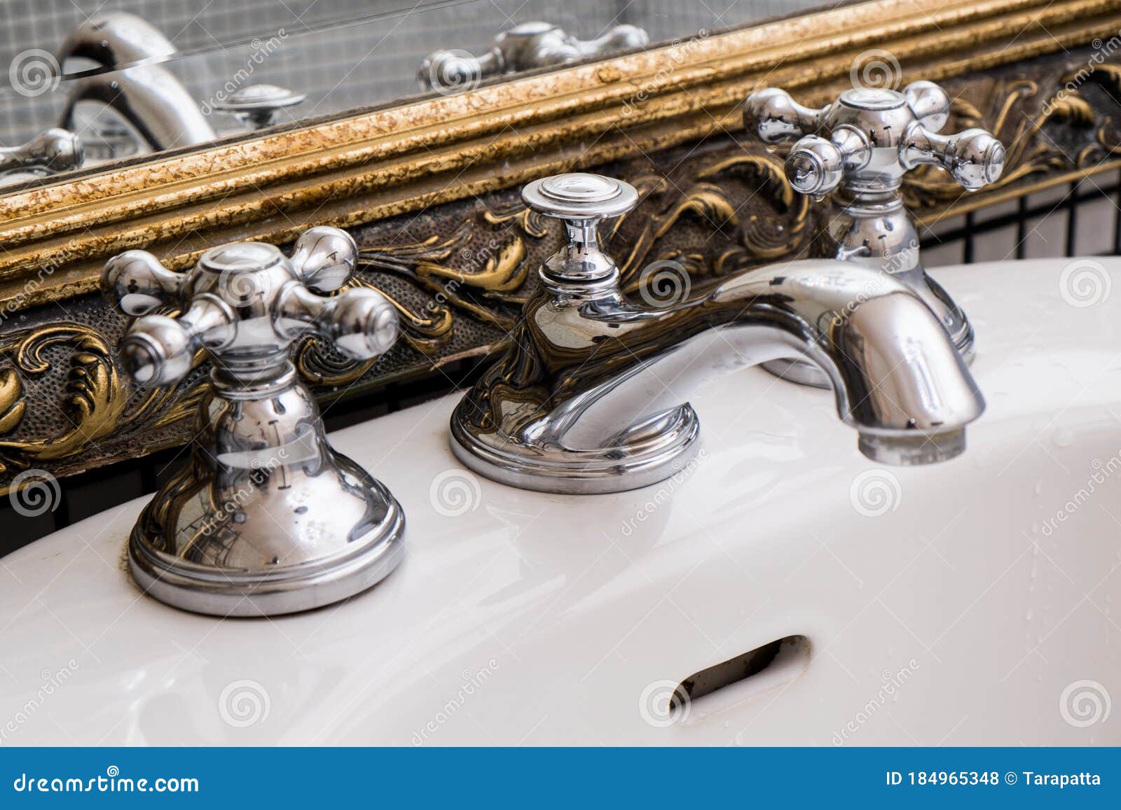 Vintage silver water tap stock photo. Image of room - 184965348