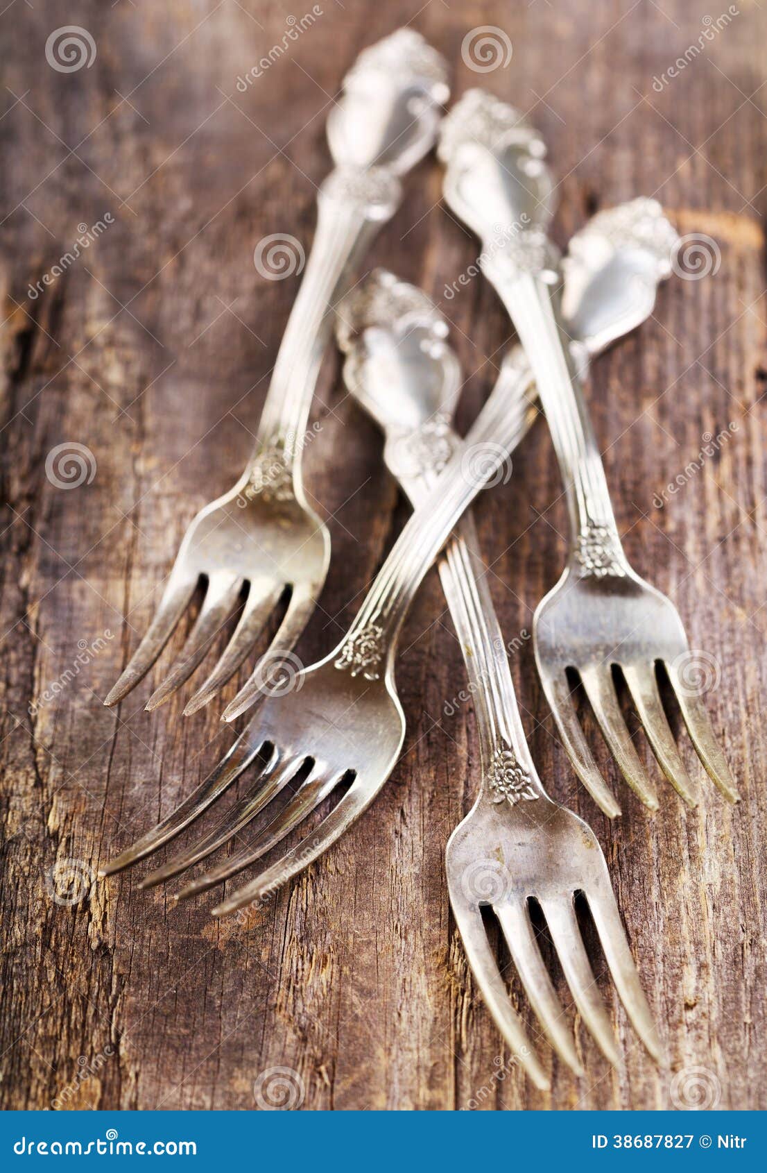 Vintage Silverware Forks on Rustic Wooden Table Stock Image - Image of ...