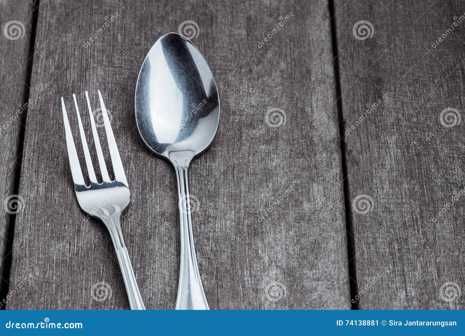 Vintage Silverware on Rustic Wooden Background Stock Image - Image of ...