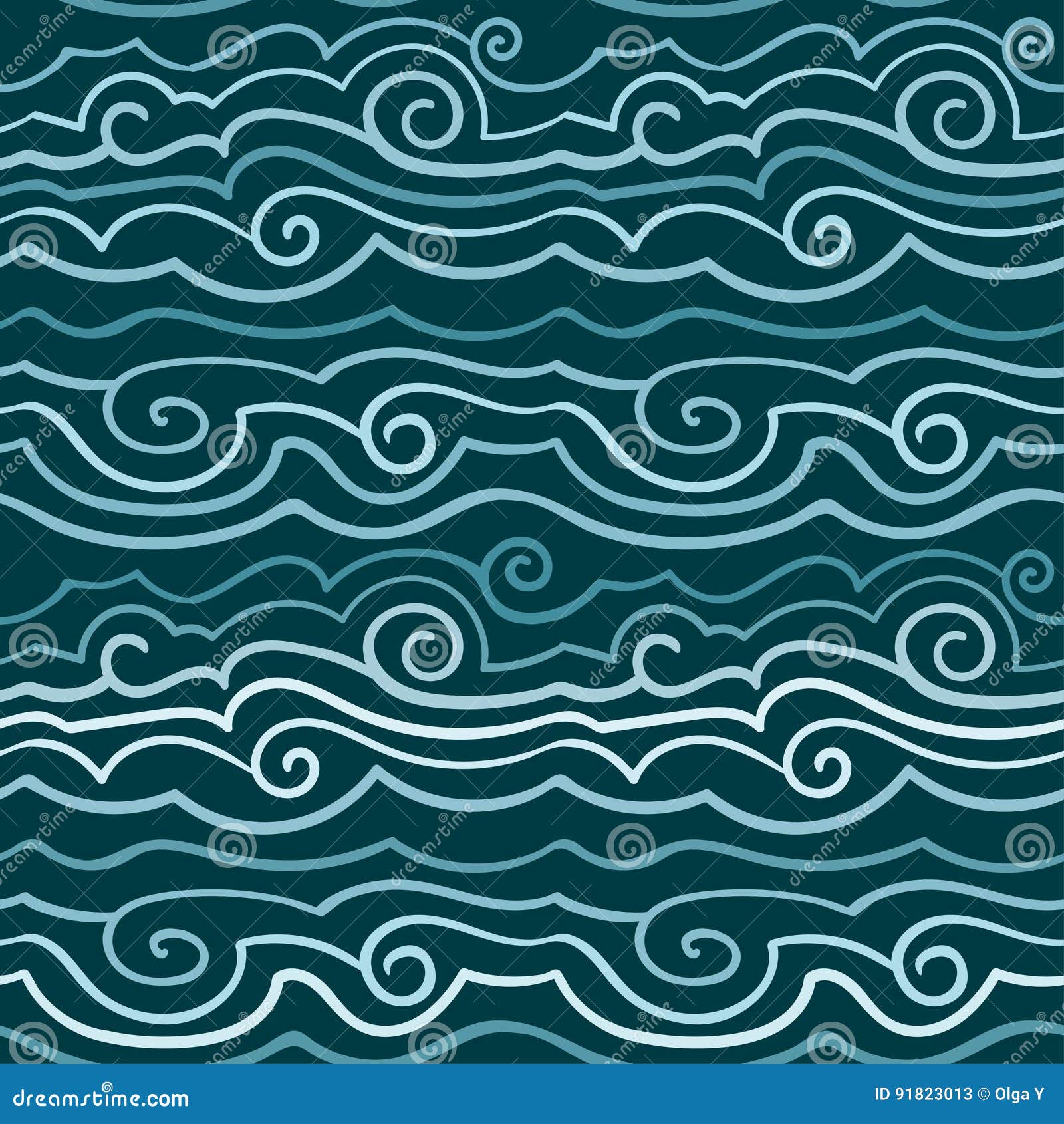 Vintage Simple Pattern of Waves, Lines Drawn, Teal Tones Stock ...