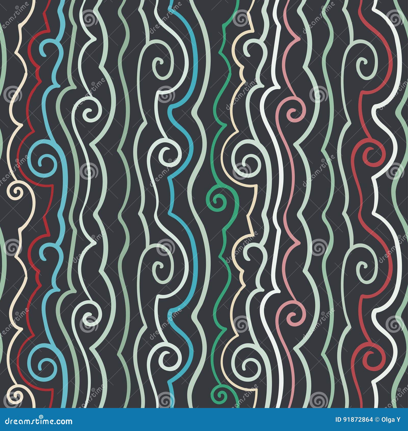 Vintage Simple Vector Pattern of Vertical Waves, Lines Drawn, Teal ...