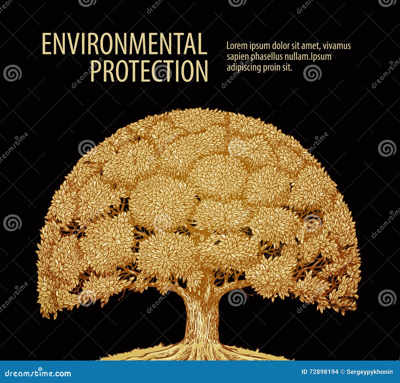 Vintage Single Tree with Dense Foliage. Vector Design Template Banner ...