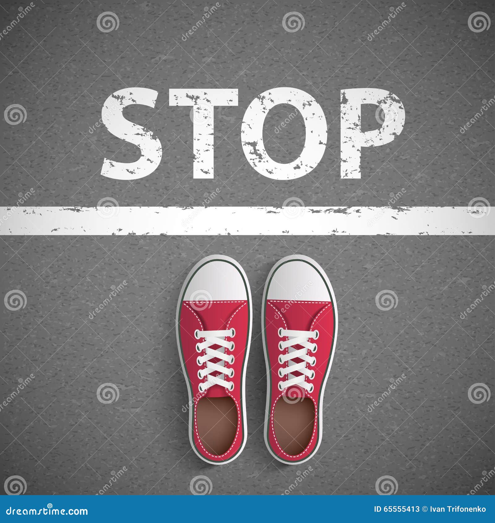 Vintage Sneakers Stand before Stop Inscription. Stock Vector ...