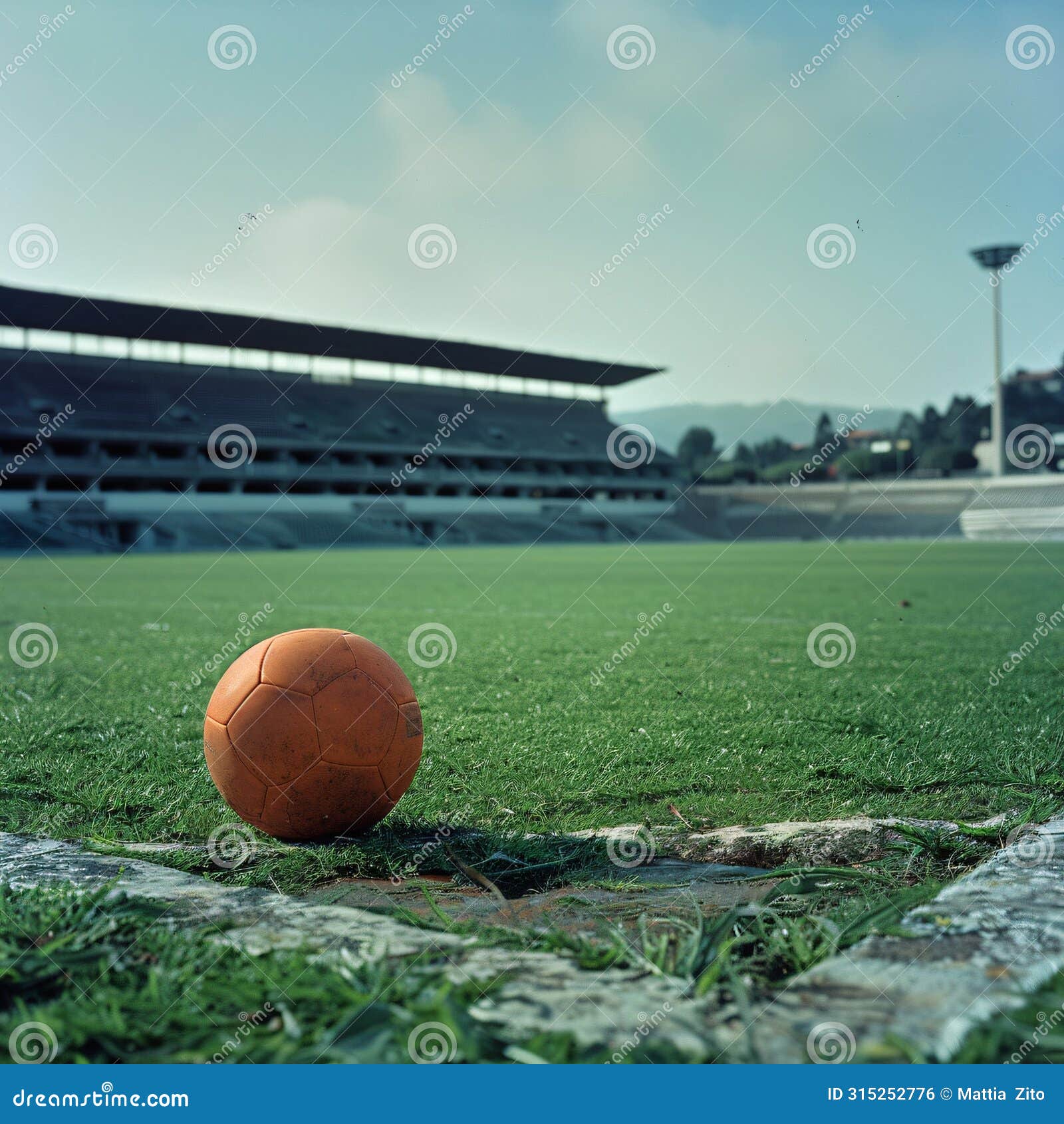 The Vintage Soccer Ball in a Stadium Stock Photo - Image of soccer ...