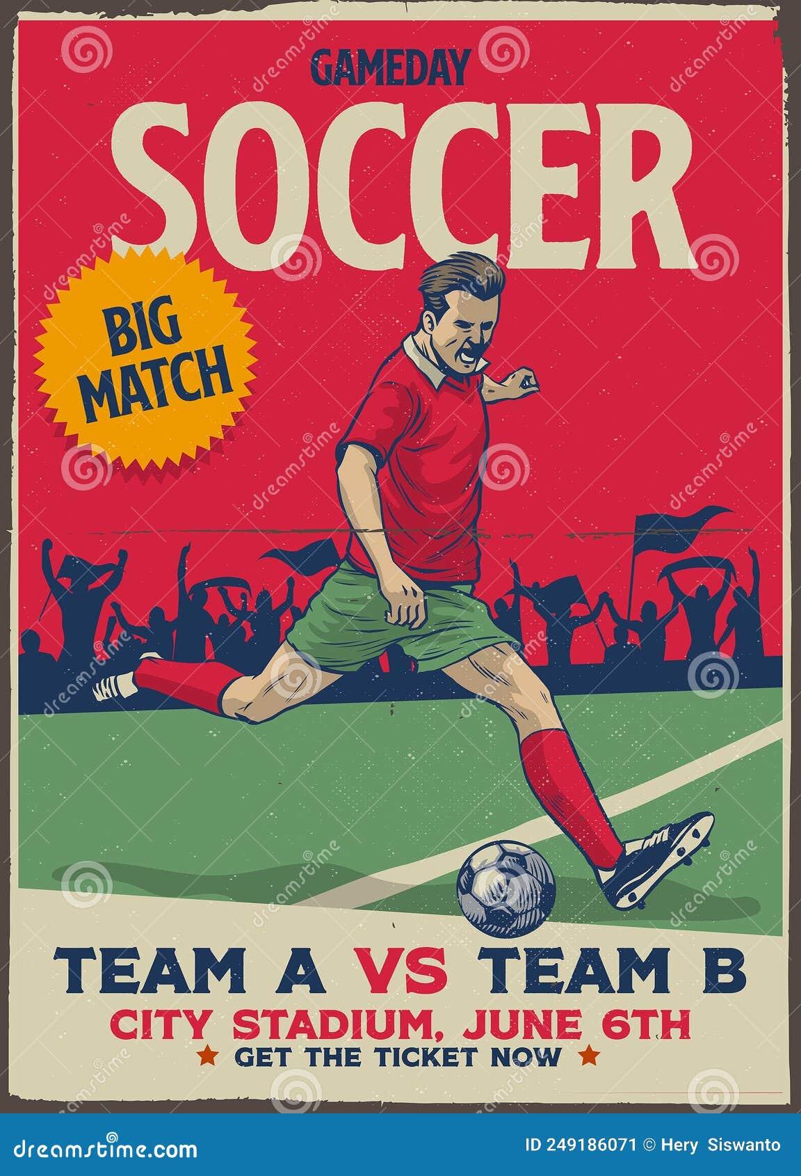 Vintage Soccer Game Poster With Texture Cartoon Vector | CartoonDealer ...