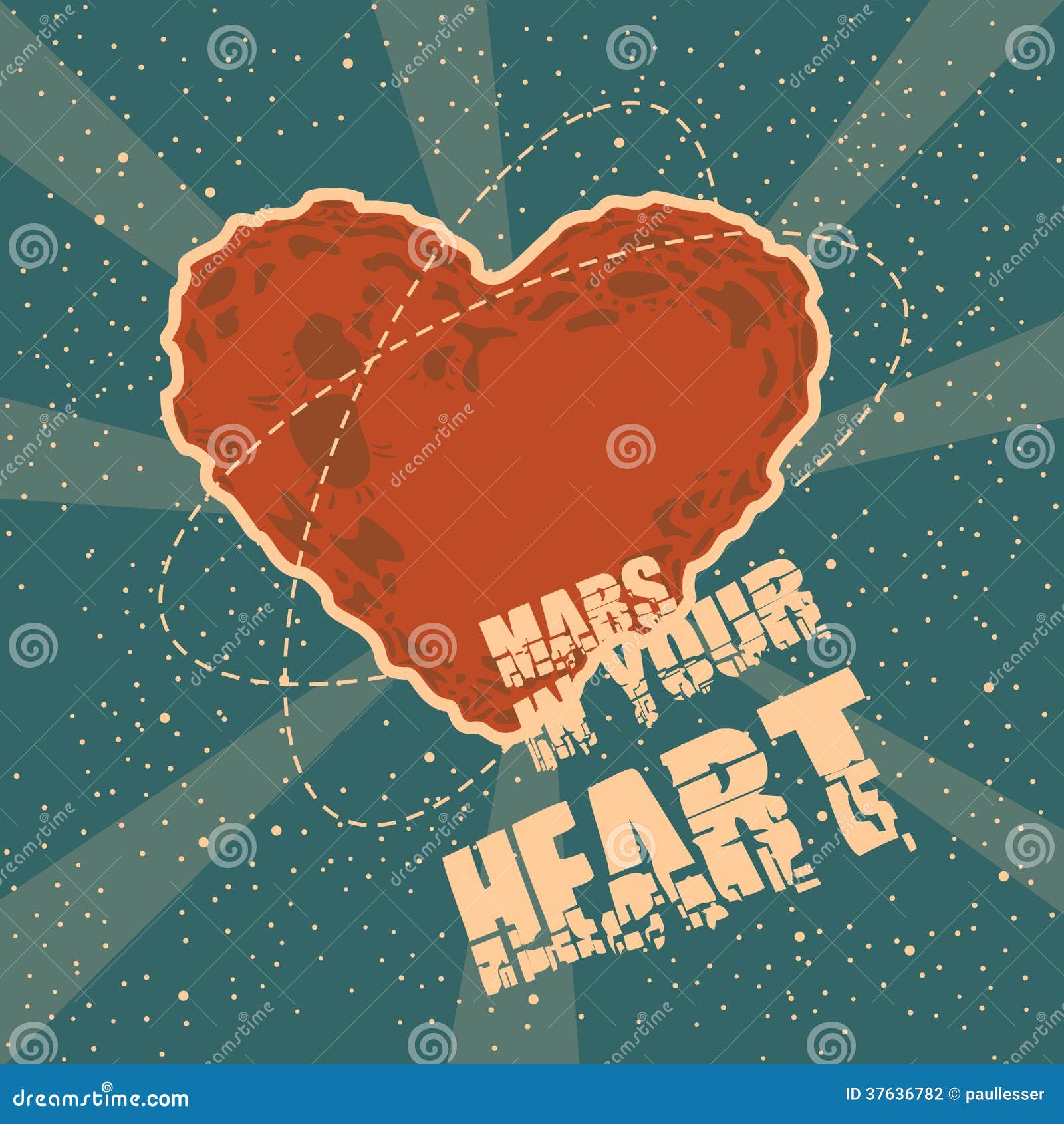 Vintage Space Greeting Card with Heart Shape Mars Stock Vector ...