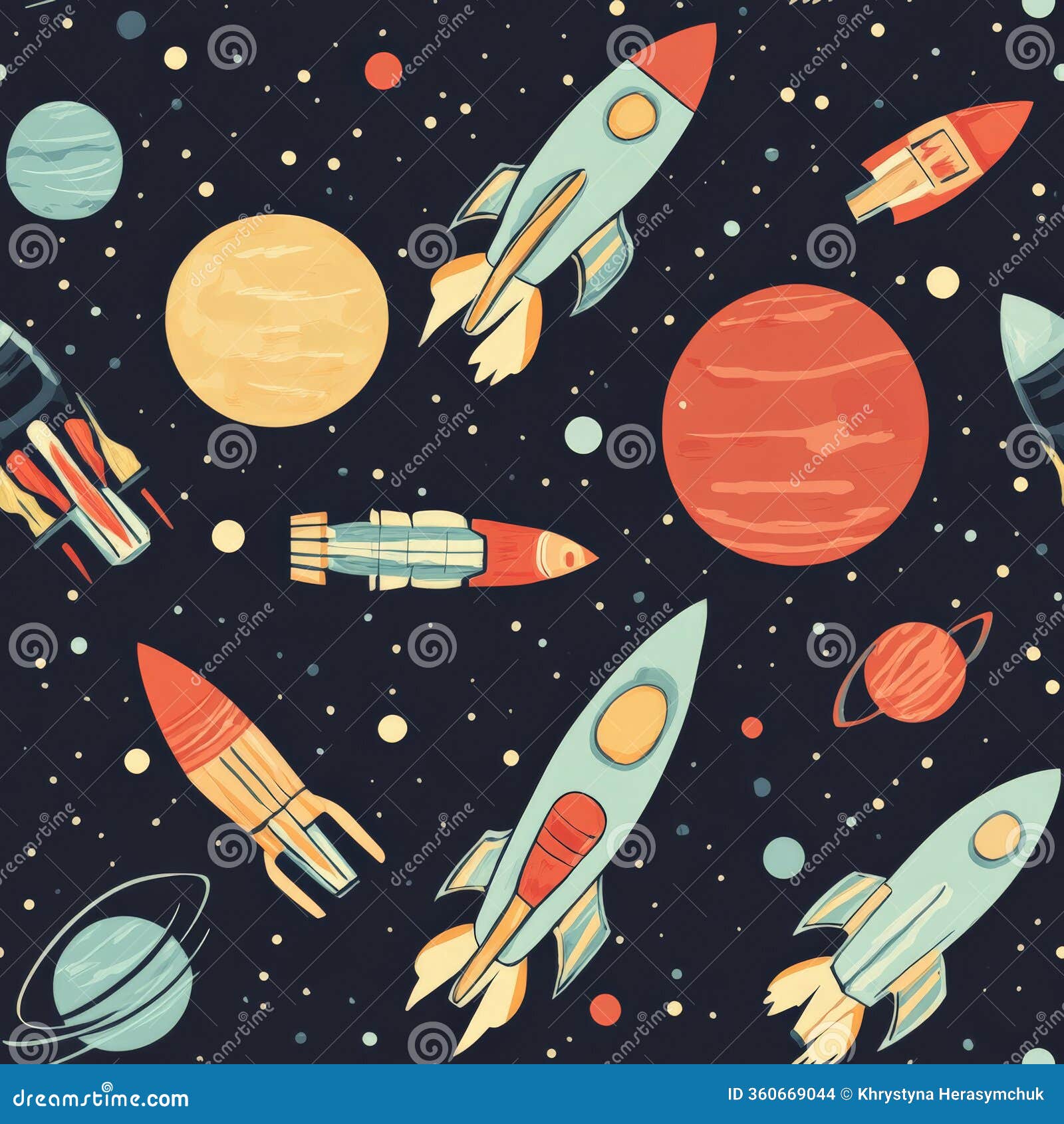 A Vintage Space Pattern Featuring Classic Sci-fi Rocket Ships and ...