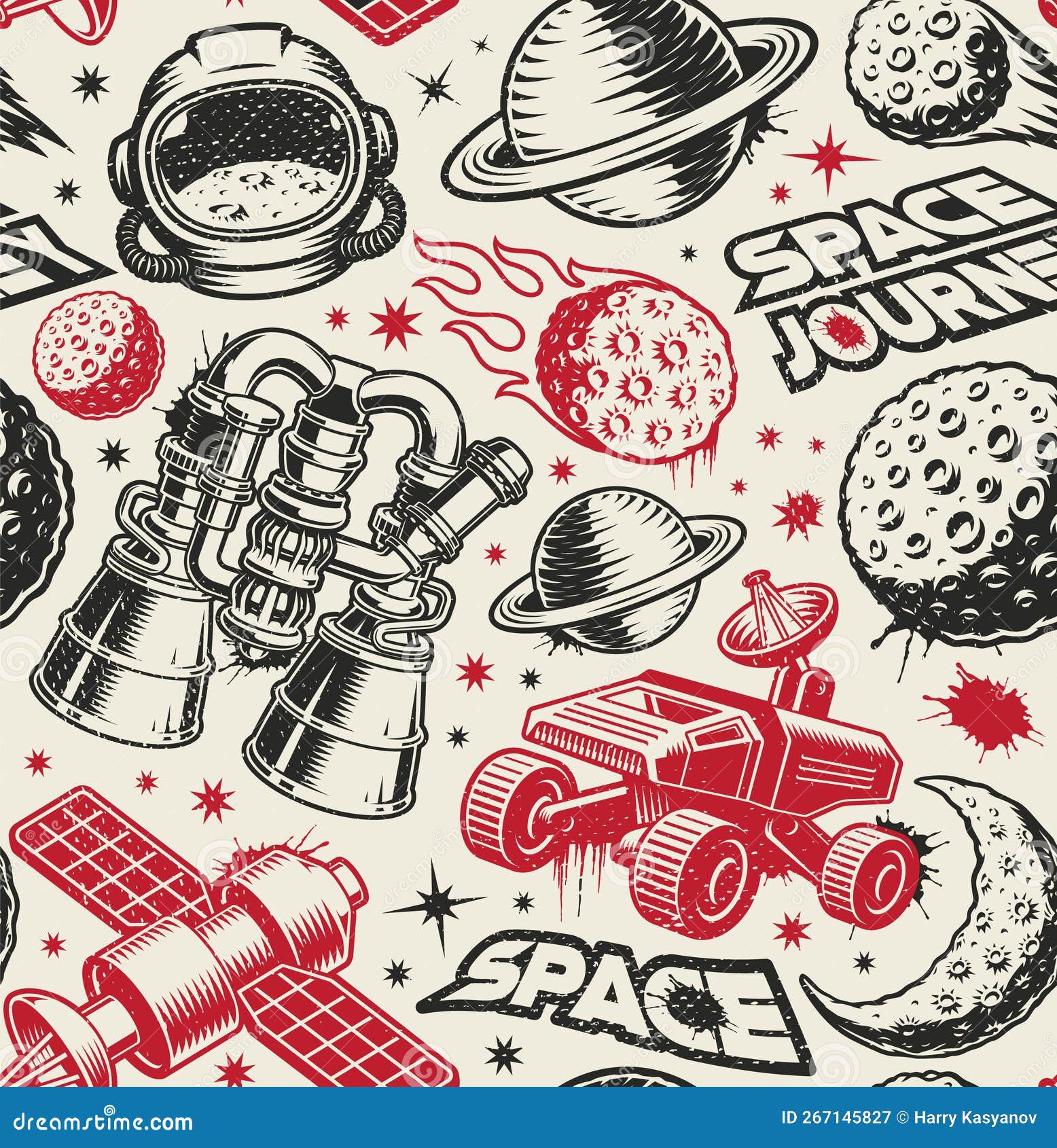Vintage Space Seamless Pattern Stock Illustration - Illustration of ...