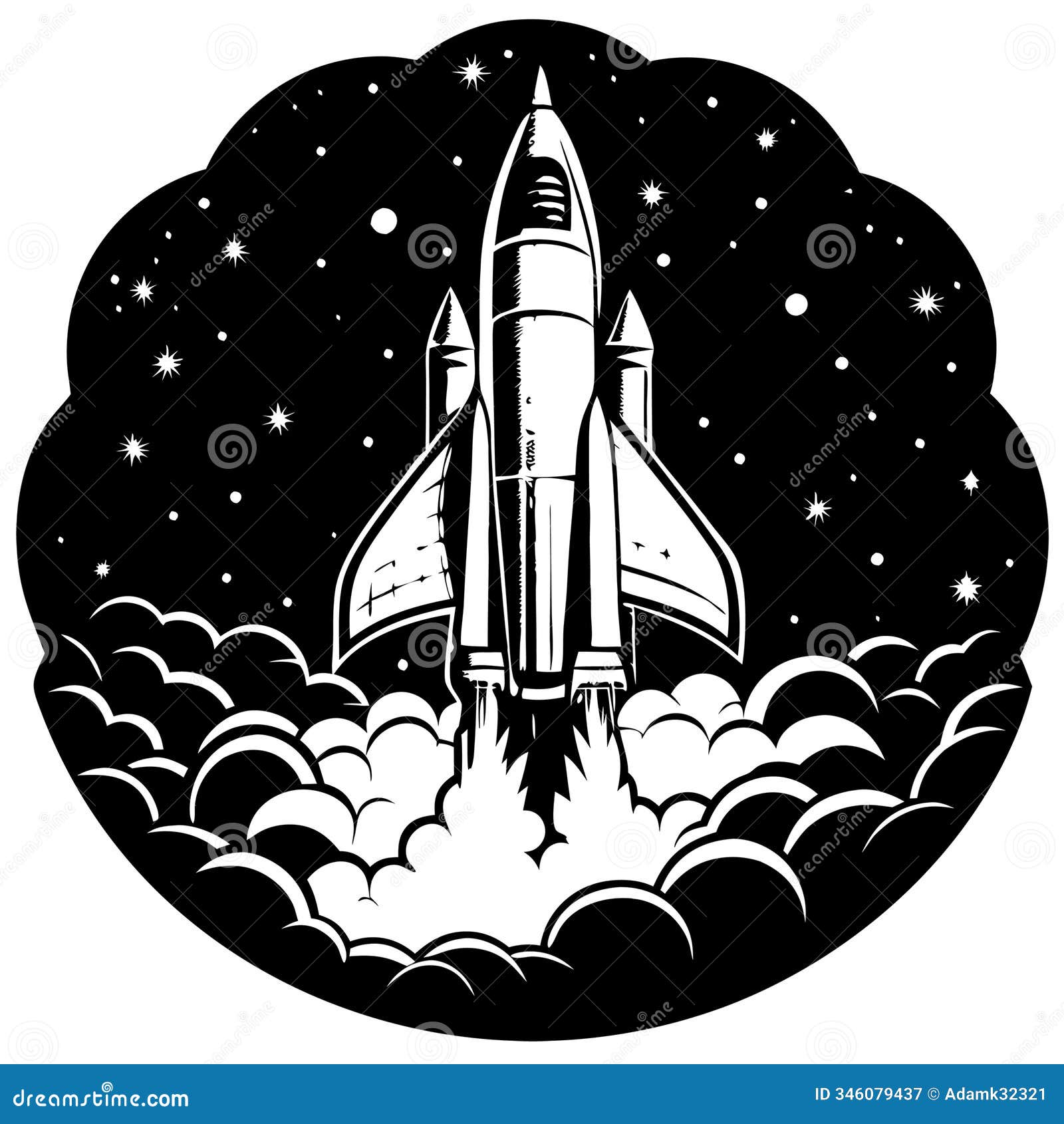 Vintage Space Shuttle Launch Vector with Stars and Clouds Stock Image ...