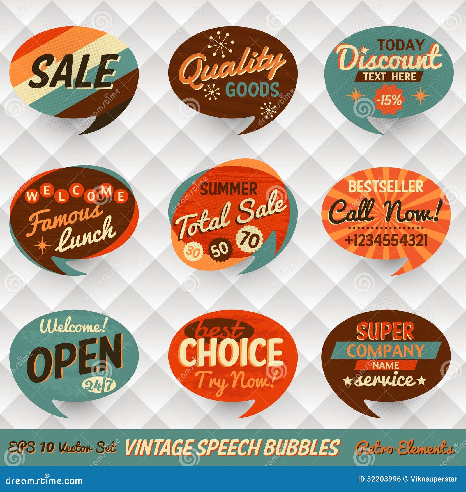 Vintage Speech Bubbles Cards Stock Vector - Illustration of retro ...