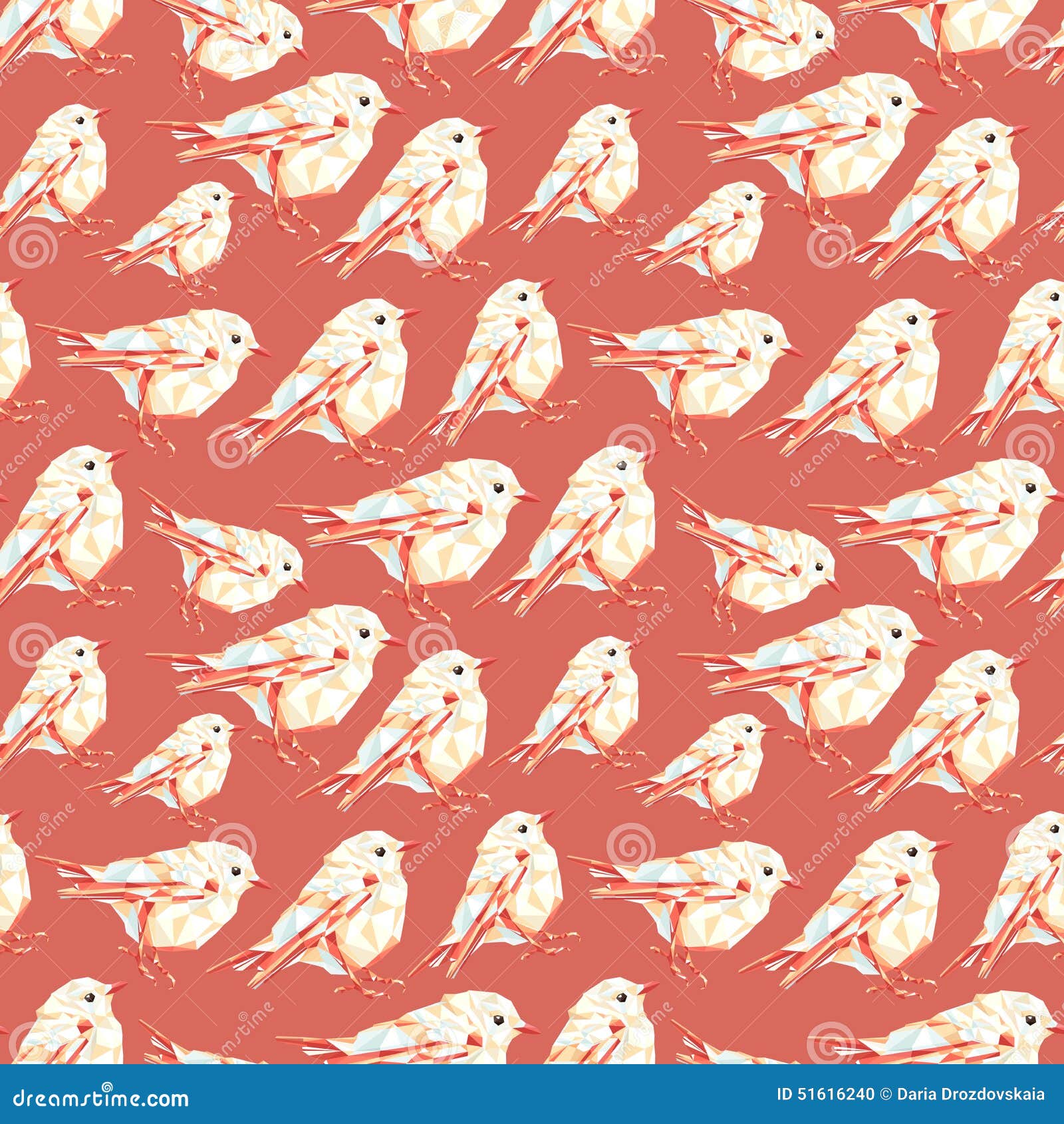 Vintage Spring Red Polygon Bird Pattern Stock Vector - Illustration of ...