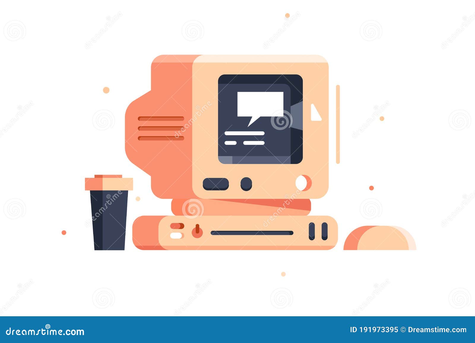 Vintage Square Computer with Drive, Flat Style. Stock Illustration ...