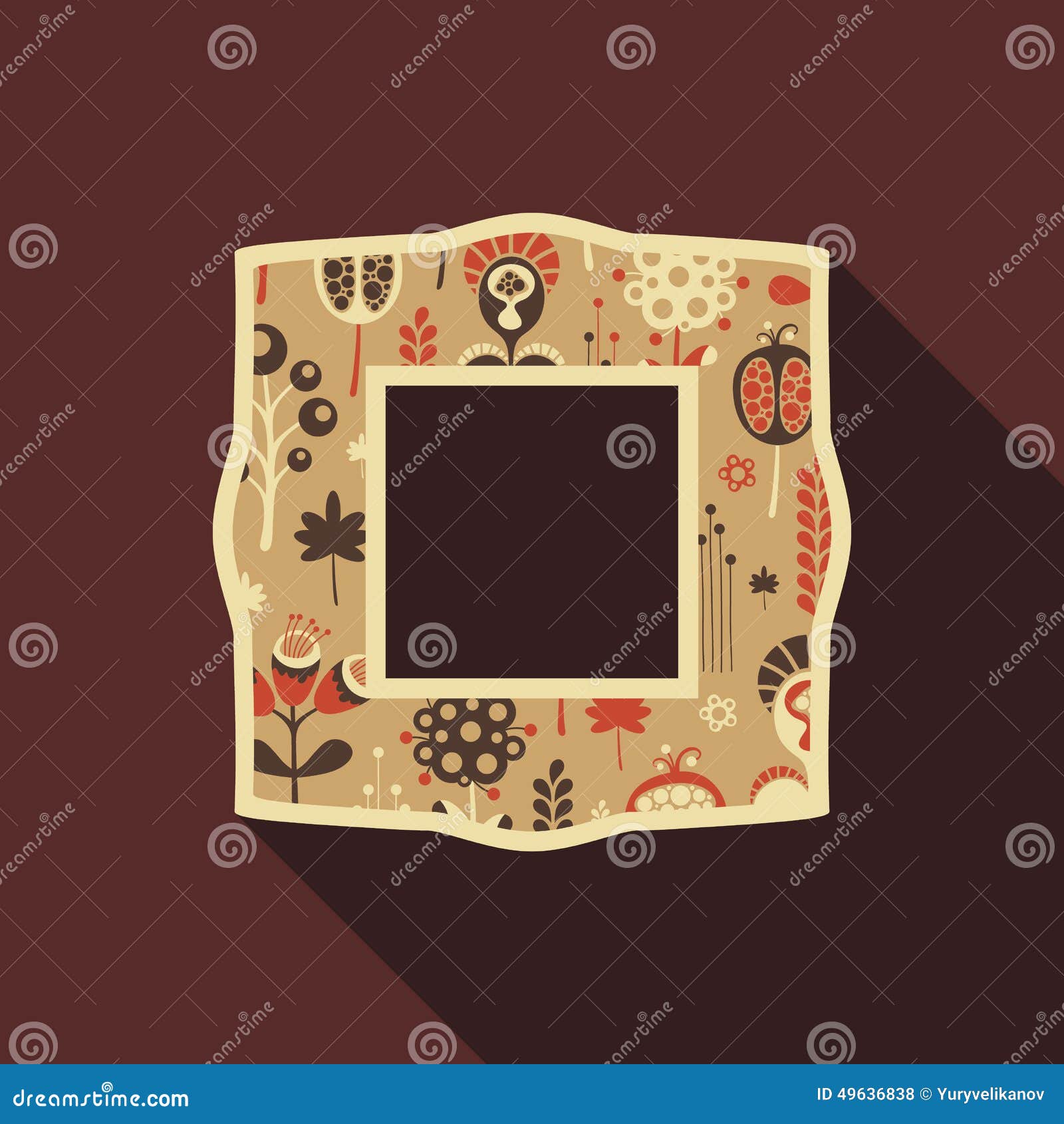 Vintage Square Photo Frame with Colorful Leaves and Flowers. Stock ...
