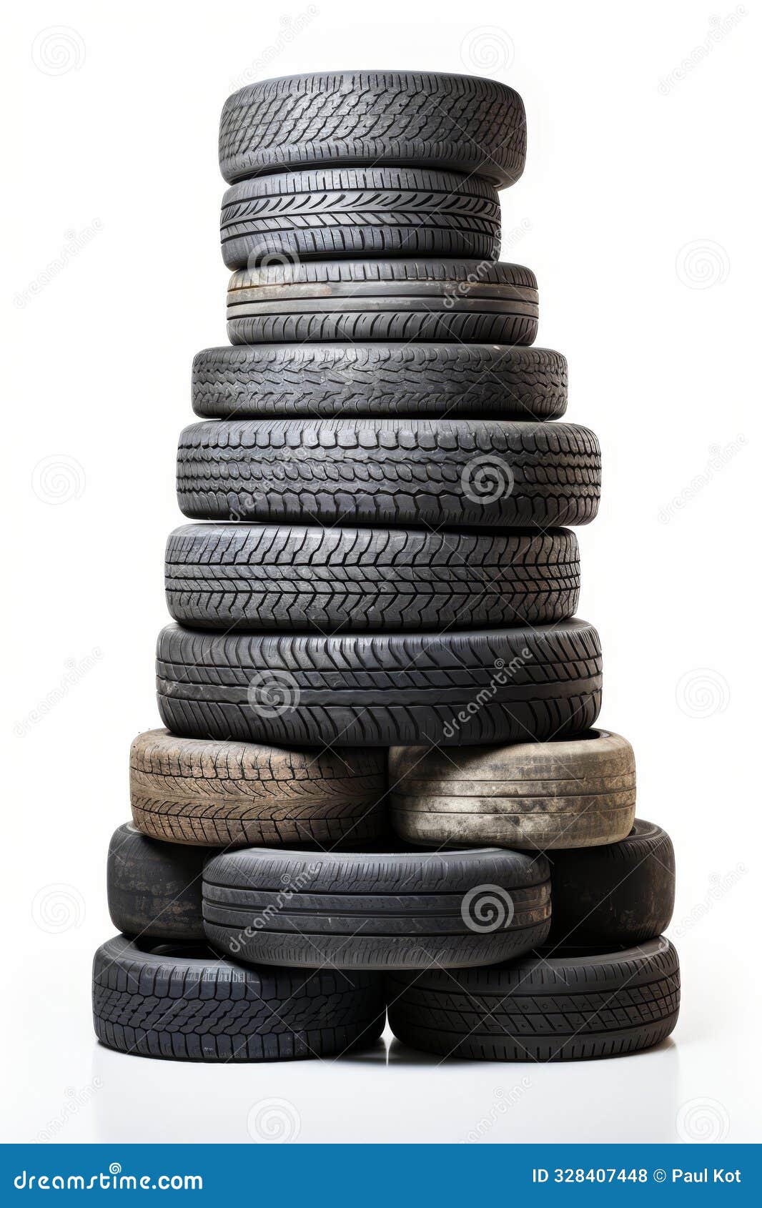 Vintage Stack of Worn Tires on White Background, Showcasing Classic ...