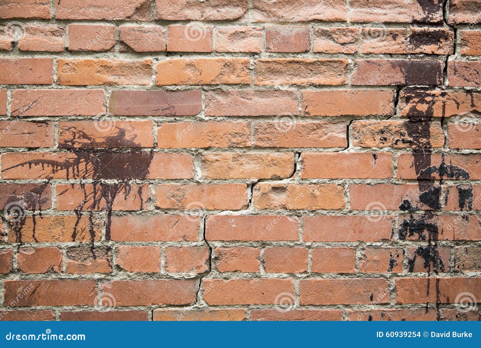 Vintage Stained Cracked Brick Wall Stock Photo - Image of bricks ...