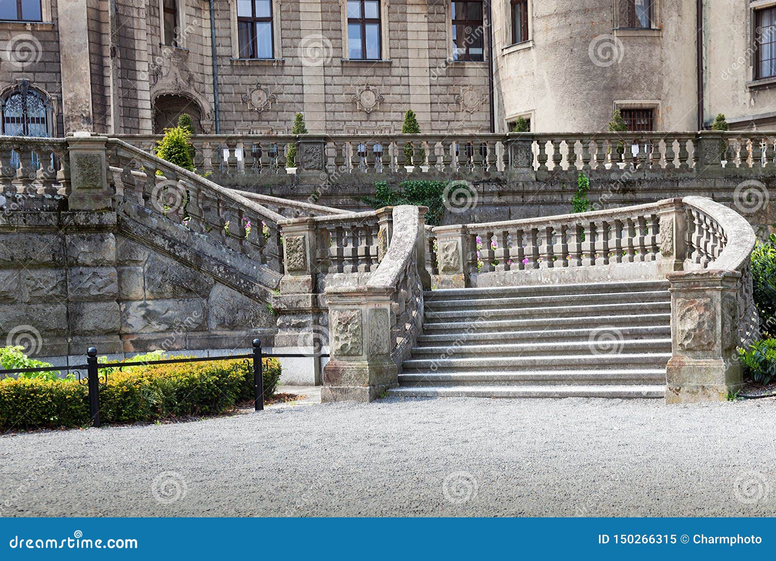 Vintage Stairs At The Castle. Concrete Wrapped Stairs Royalty-Free ...