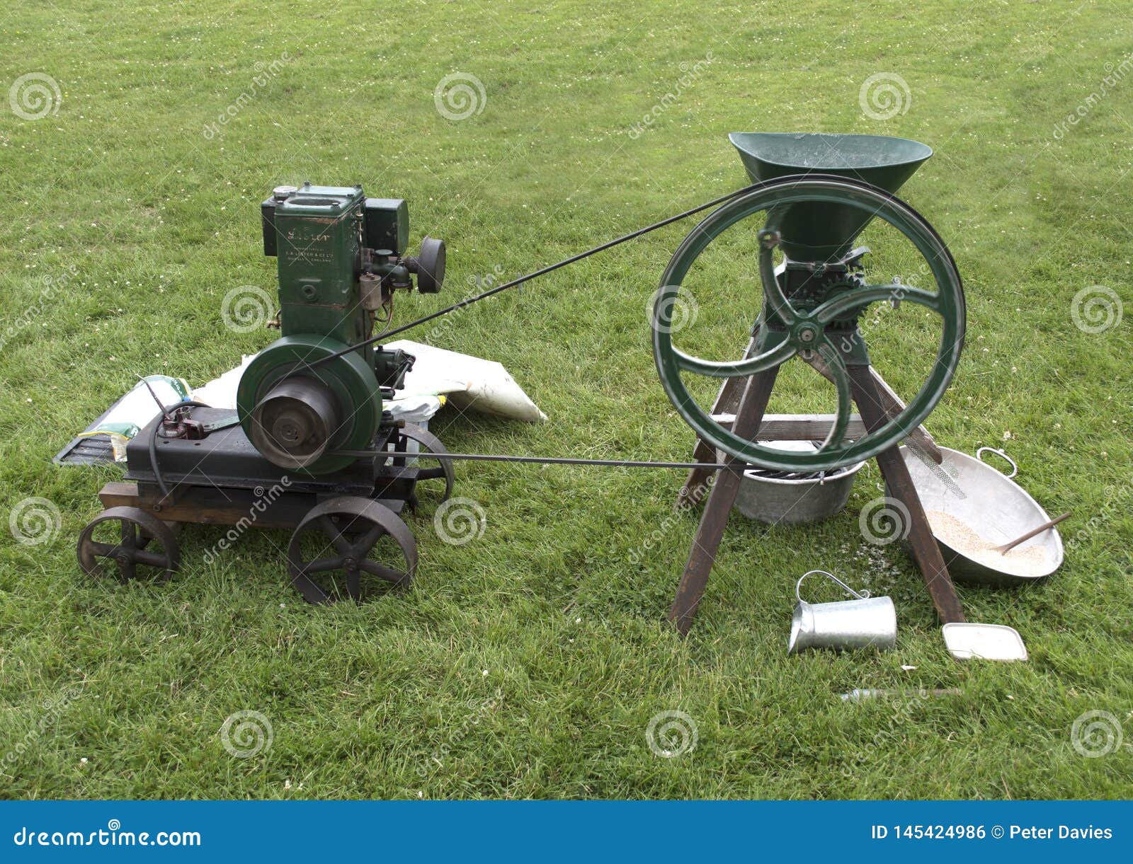 Vintage Stationary Engine Grinding Corn on Grass Editorial Photo ...