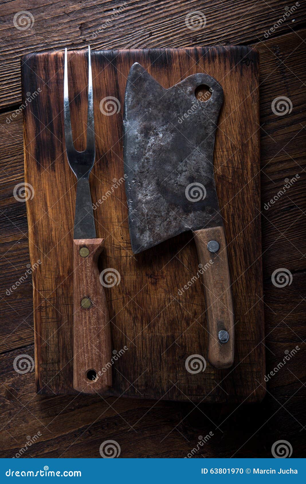 Vintage steak meat tools stock photo. Image of table - 63801970