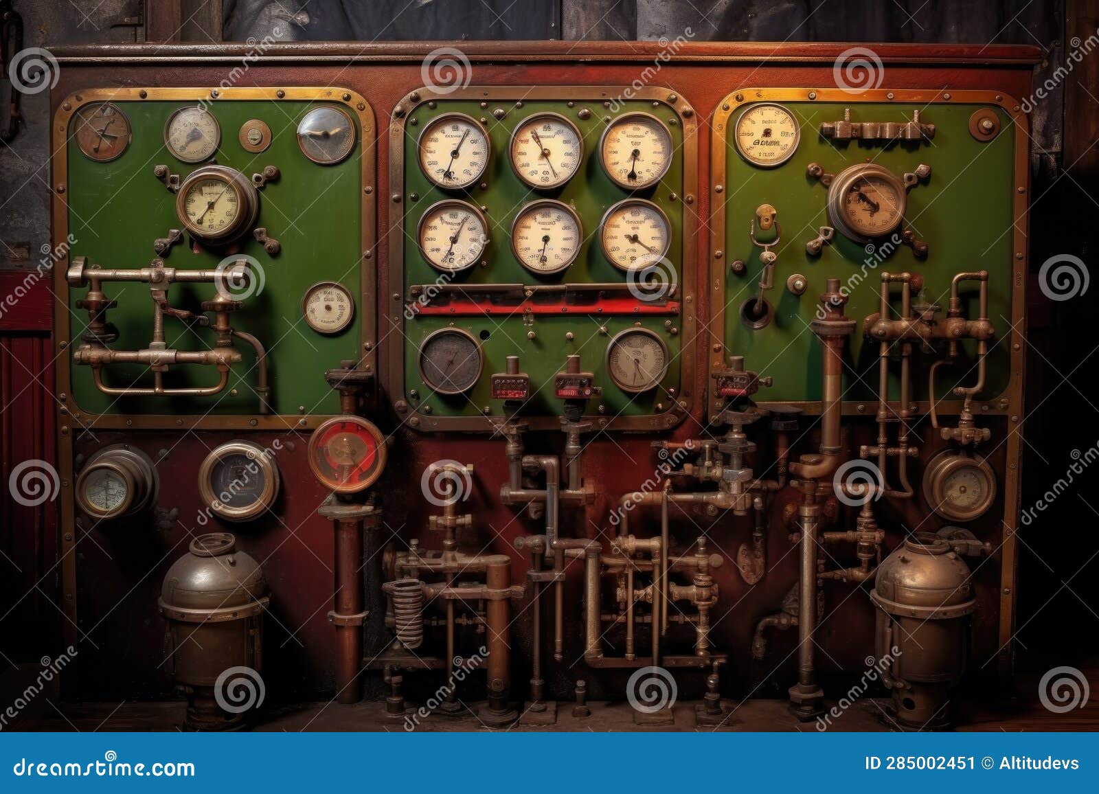 Vintage Steam Engine Control Panel with Gauges and Levers Stock ...