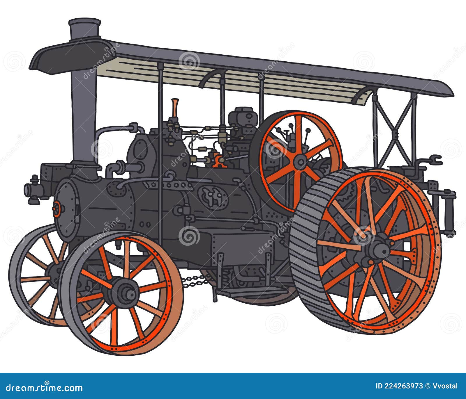 The Vintage Steam Traction Engine Stock Vector - Illustration of ...