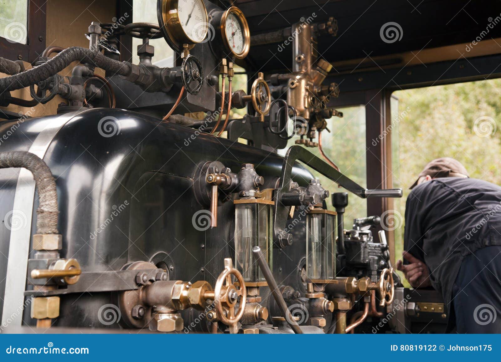 Vintage Steam Train Cab and Driver Stock Photo - Image of historic ...