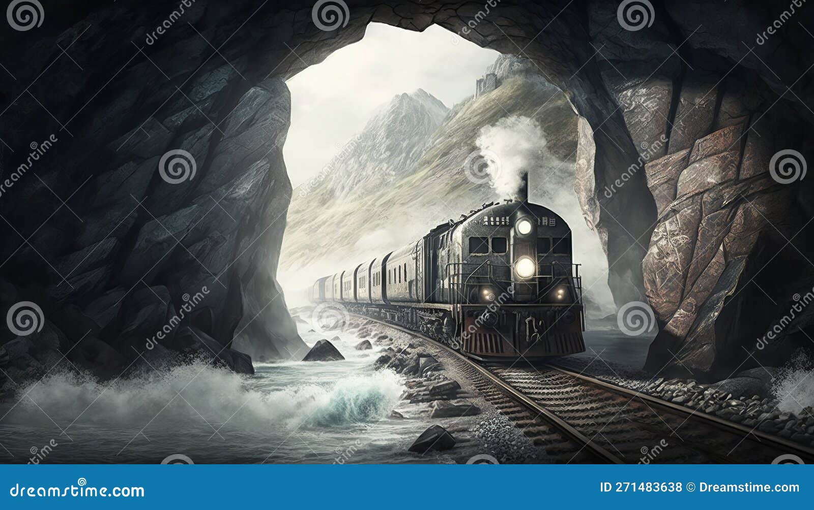Vintage Steam Train in a Cave. 3Generative AI Stock Photo - Image of ...