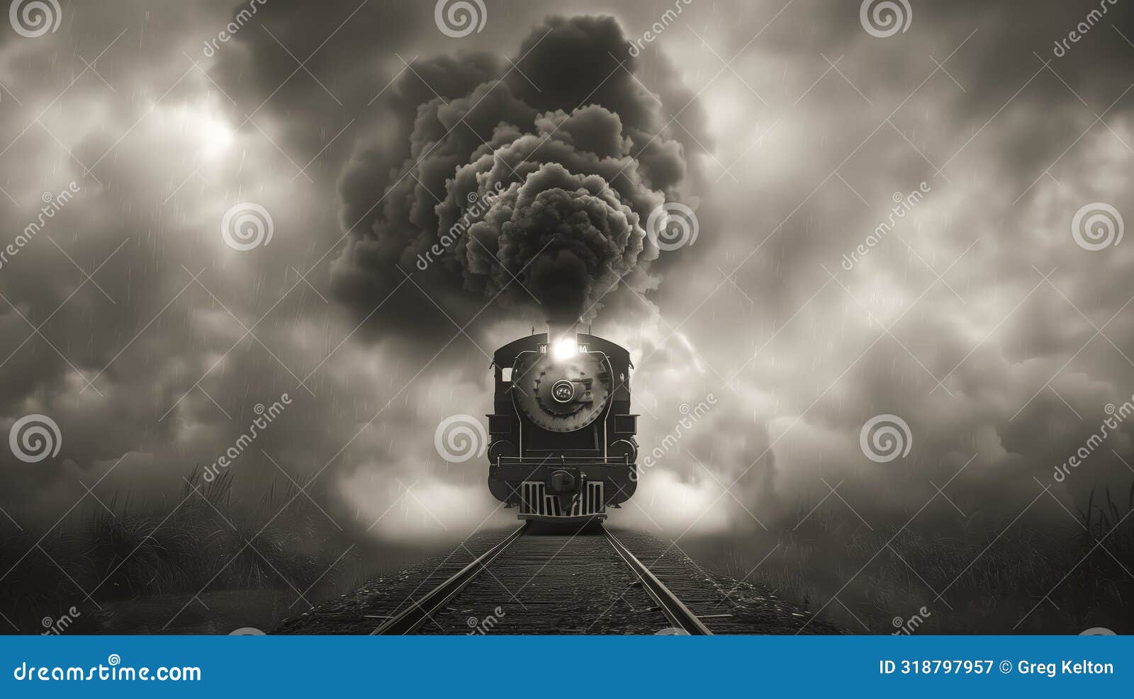Vintage Steam Train Forges Ahead On The Tracks, Its Headlight Piercing ...