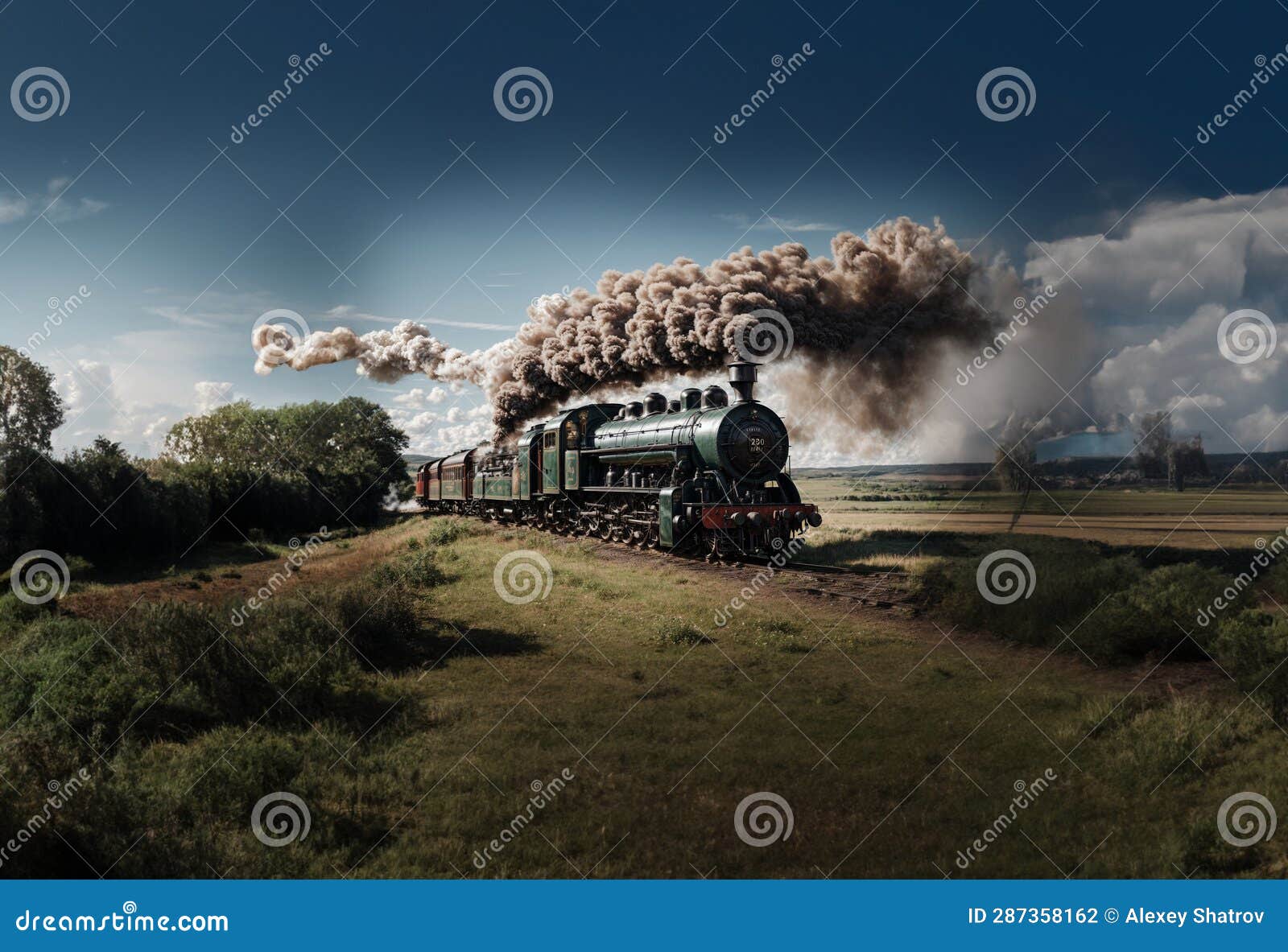 Vintage Steam Train Passing by Stock Illustration - Illustration of ...