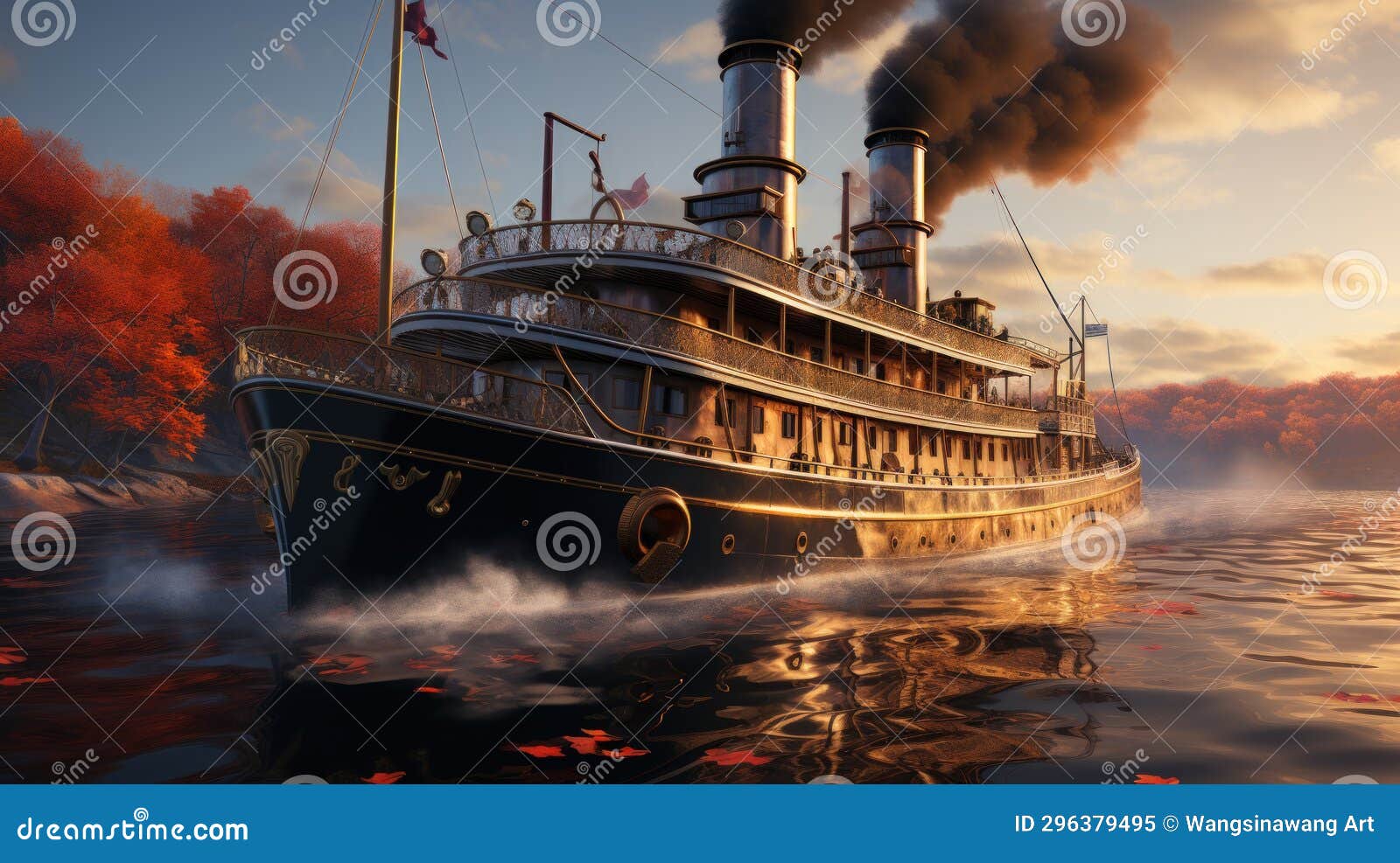 Classic Steamboat In Sea Water Artwork Royalty-Free Stock Photography ...