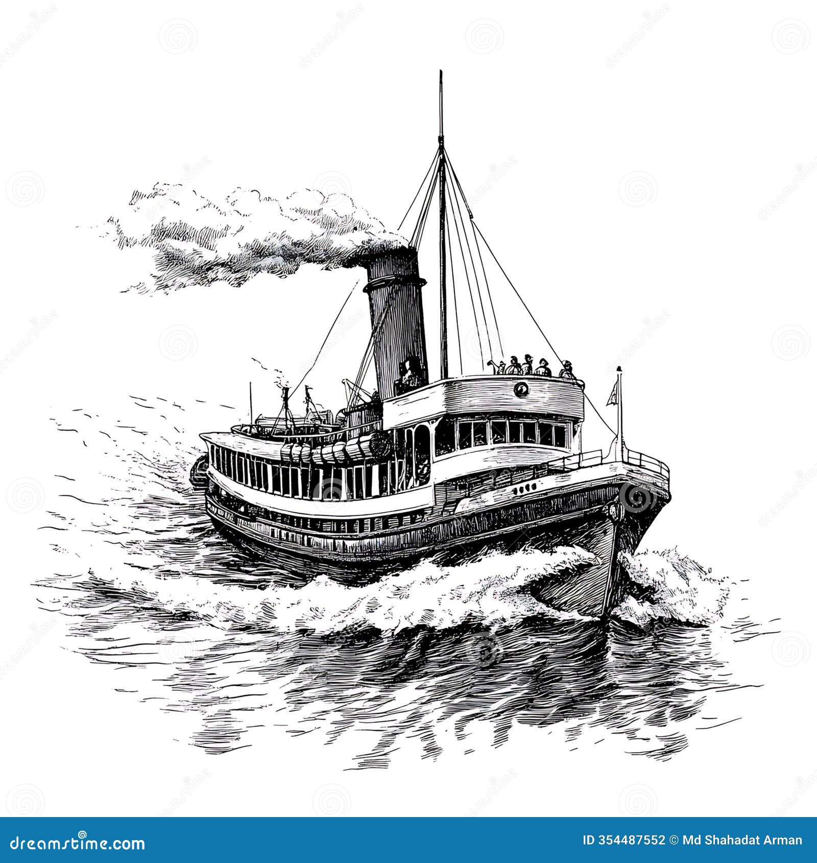 Vintage Steamboat Sailing on Ocean Waves Stock Illustration ...