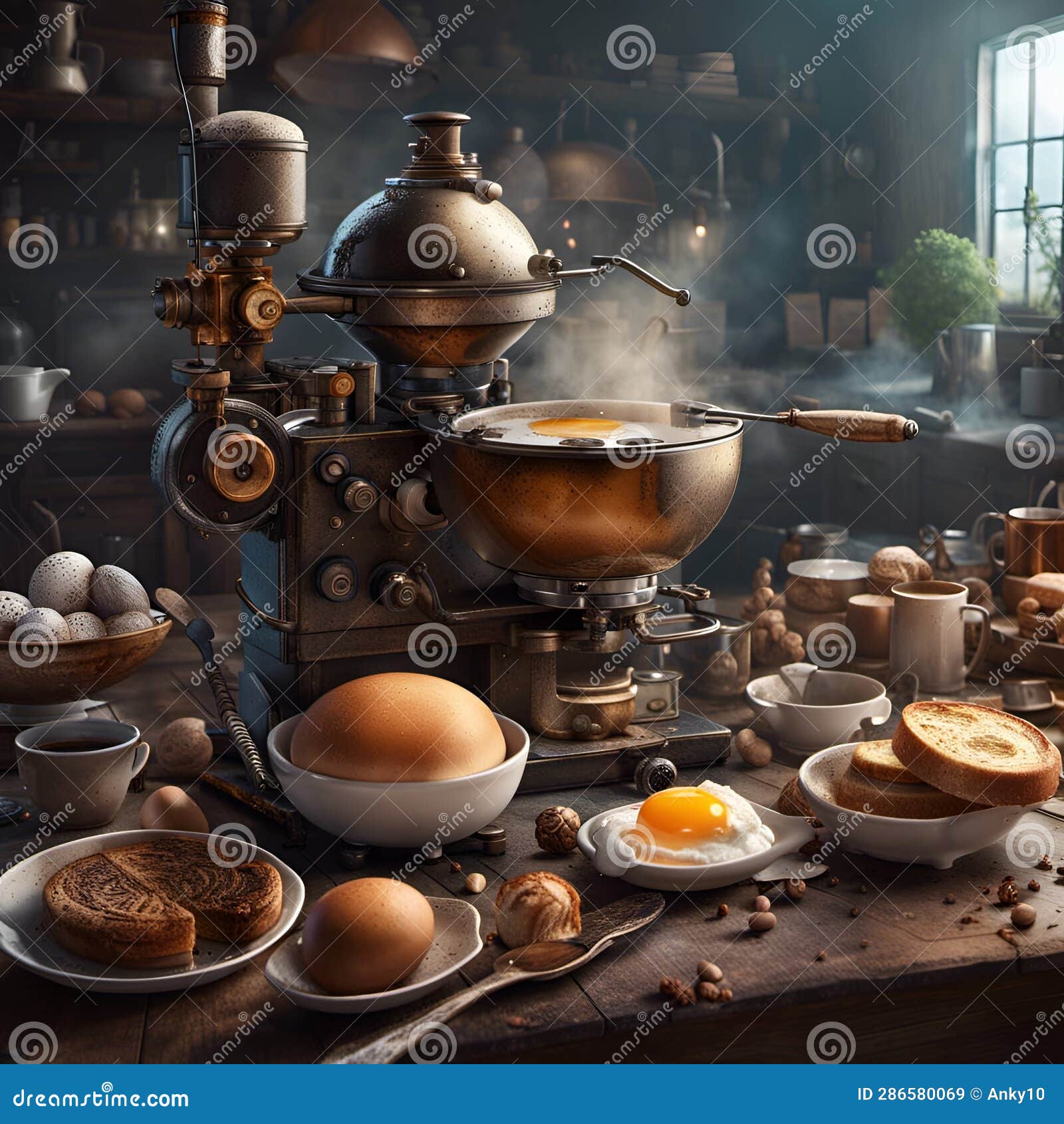 Vintage Steampunk Breakfast Making Machine Created with AI Generative ...