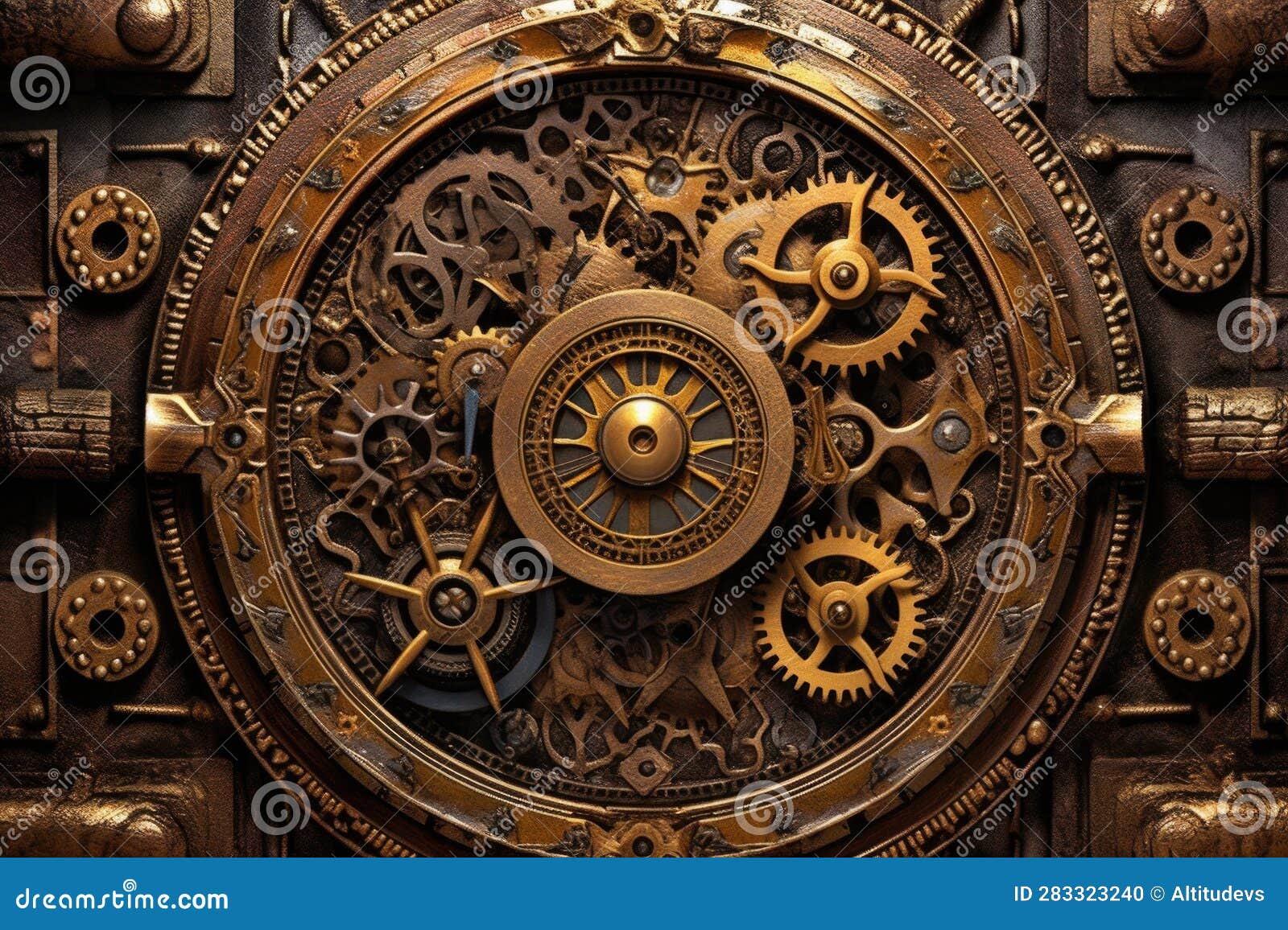 Vintage Steampunk Gears Forming a Clock Face Stock Illustration ...