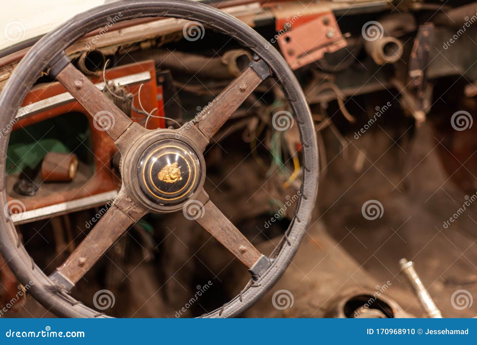 Vintage Steering Wheel in Antique Car Editorial Image - Image of ...