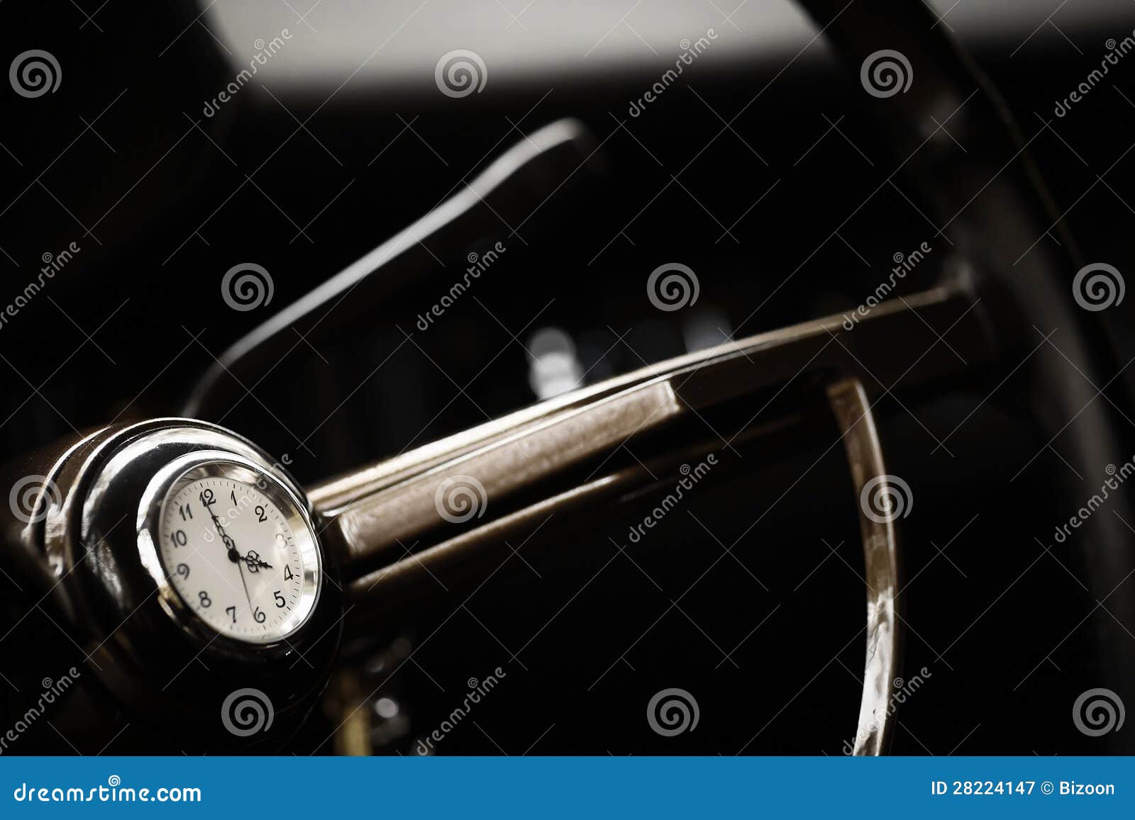Vintage Steering Wheel with Clock Stock Image - Image of driving, hour ...
