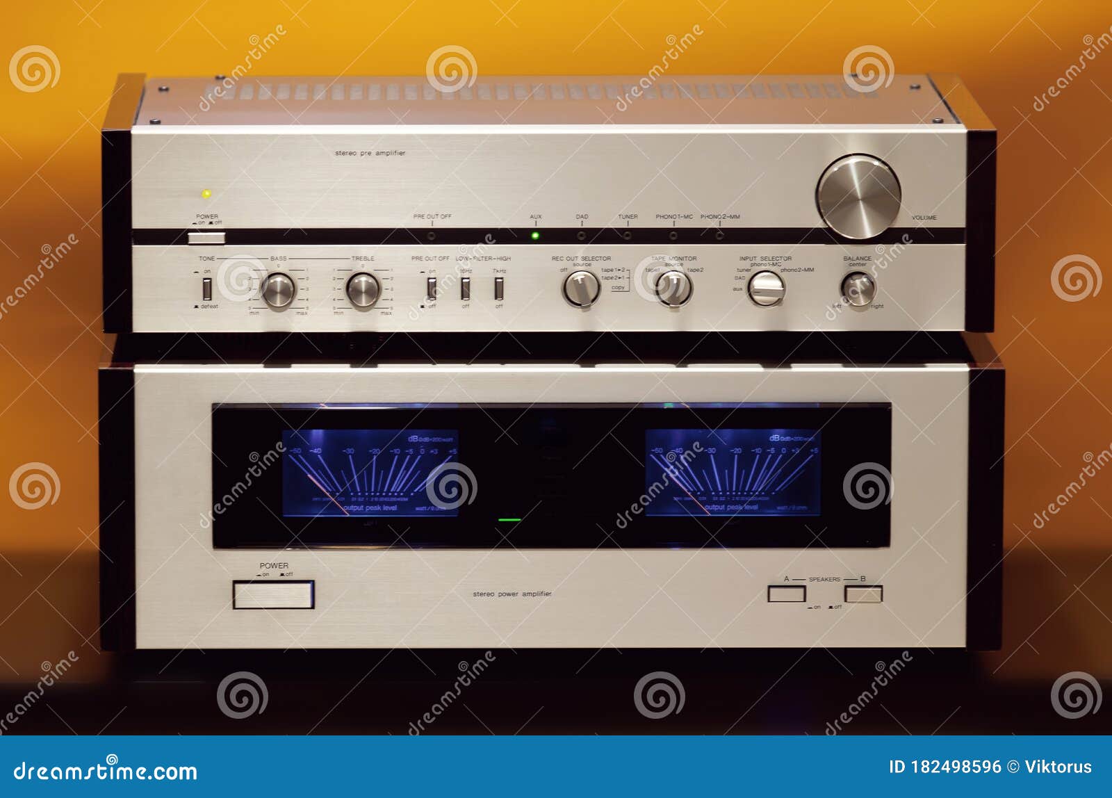 Vintage Stereo Amplifiers Stacked Front View Stock Photo - Image of ...