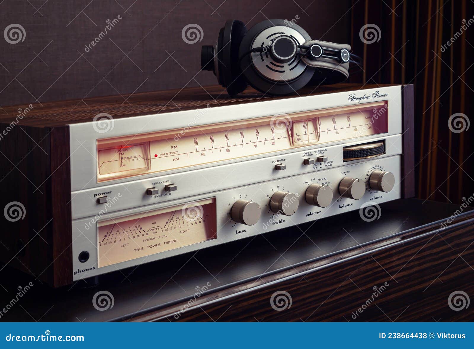 Vintage Stereo Component Receiver Front Panel with Warm Scale and VU ...