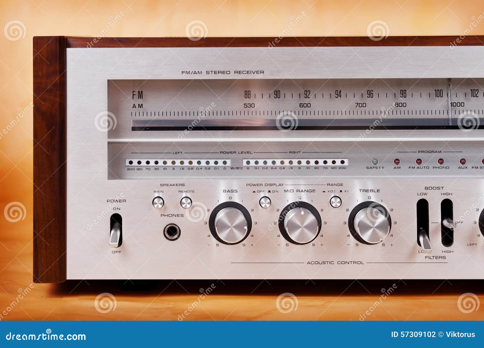Vintage Stereo Radio Receiver Stock Photo - Image of system, wooden ...