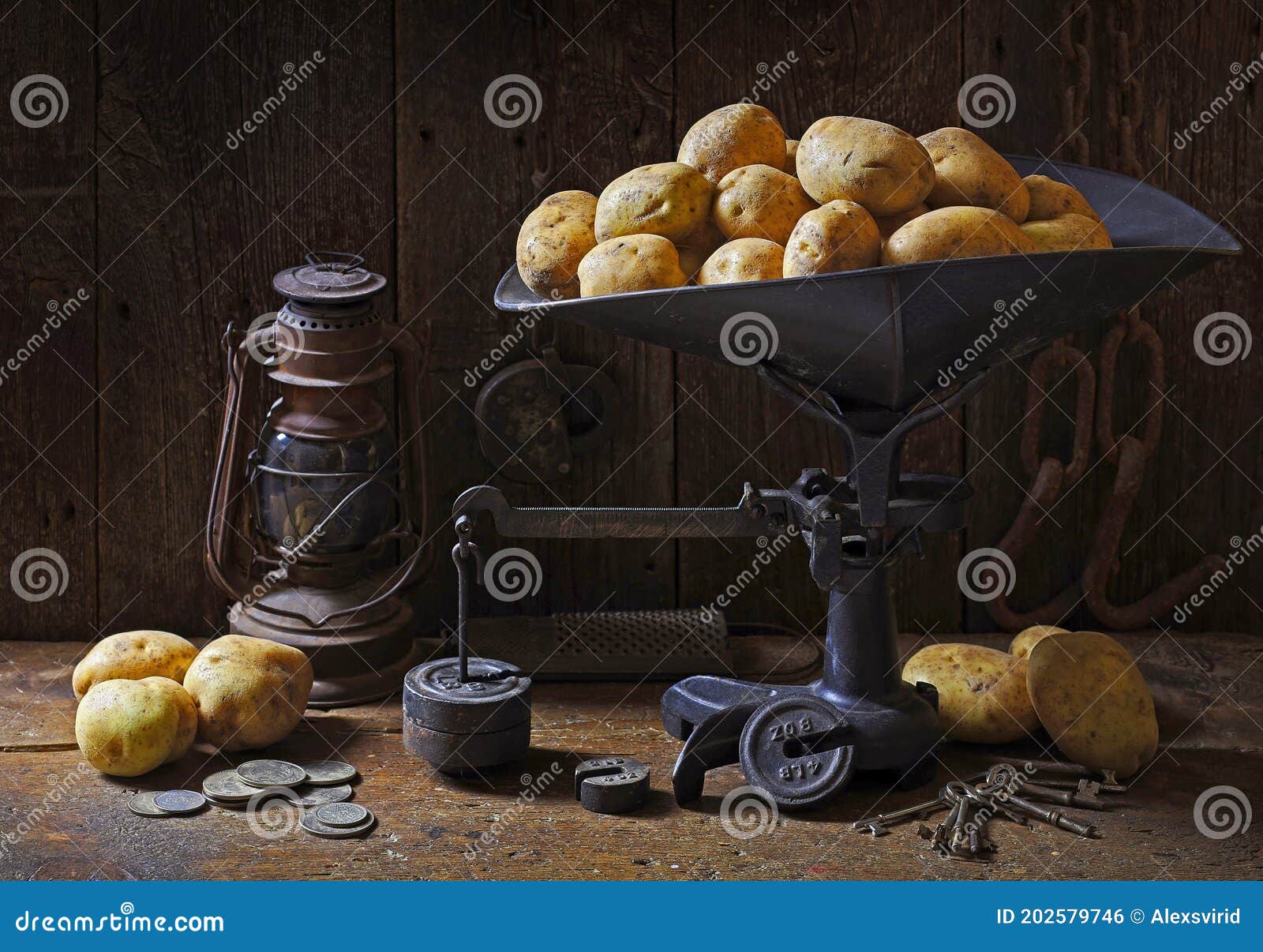 Still Life with Antique Scale and Potatoes Stock Photo - Image of ...