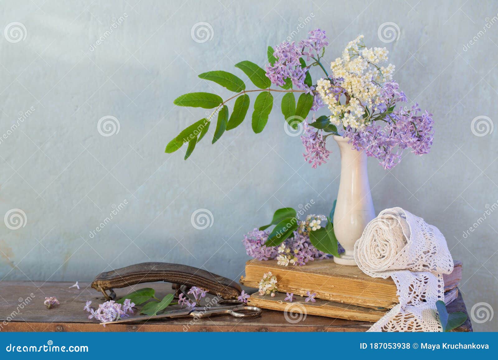 Vintage Still Life with Spring Flowers Stock Photo - Image of lilac ...