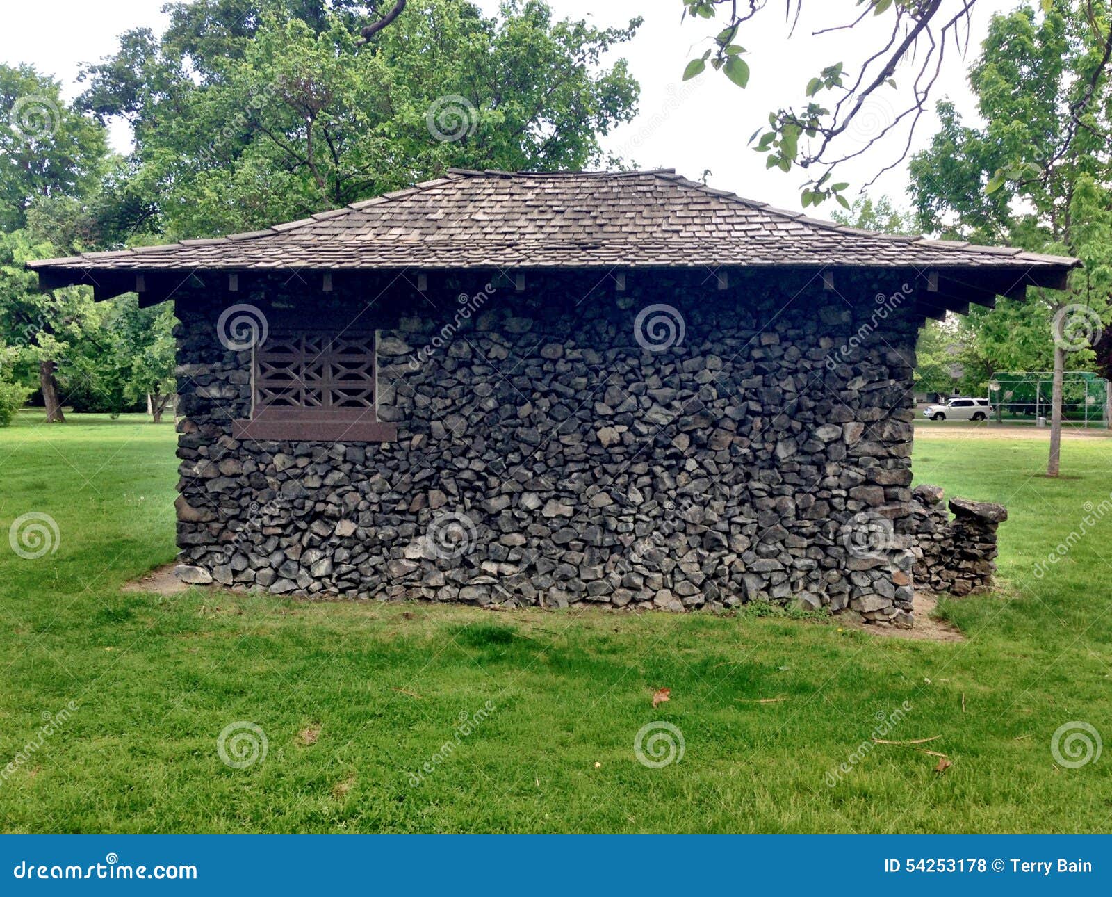 Vintage Stone Outbuilding in the Park Stock Photo - Image of tree ...